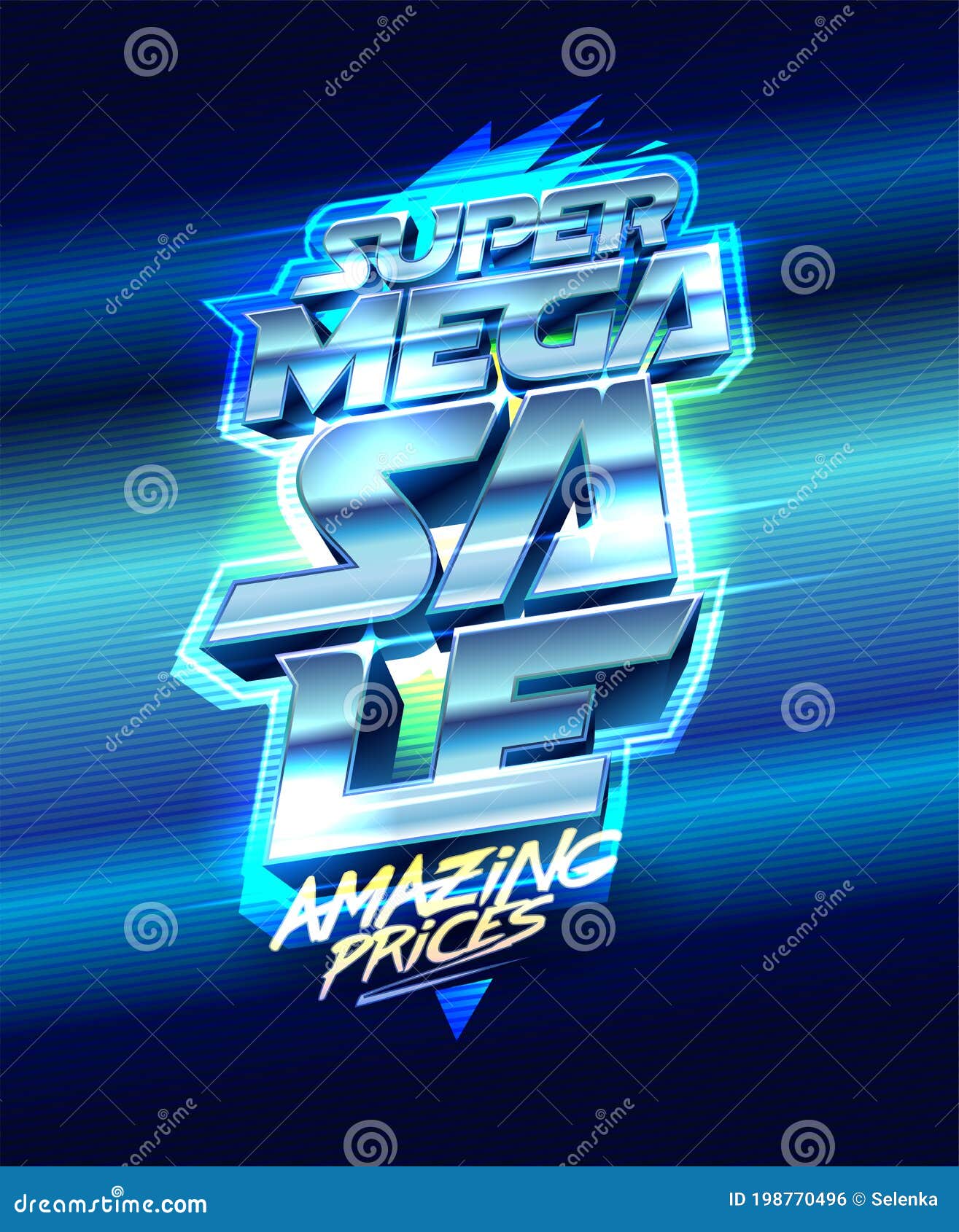 Super Mega Sale, Amazing Prices Banner Mockup With 3D Style Metallic ...