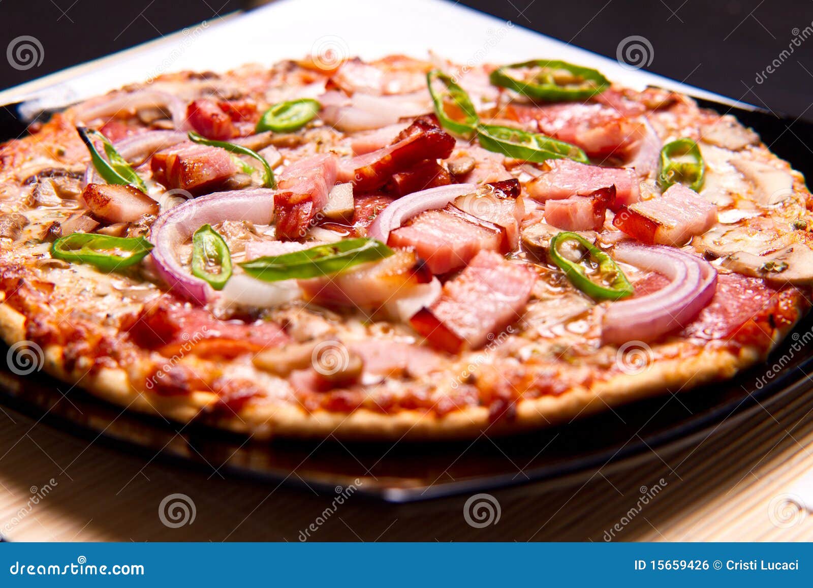 Super pizza stock photo. Image of meal, mushroom, green - 15659426