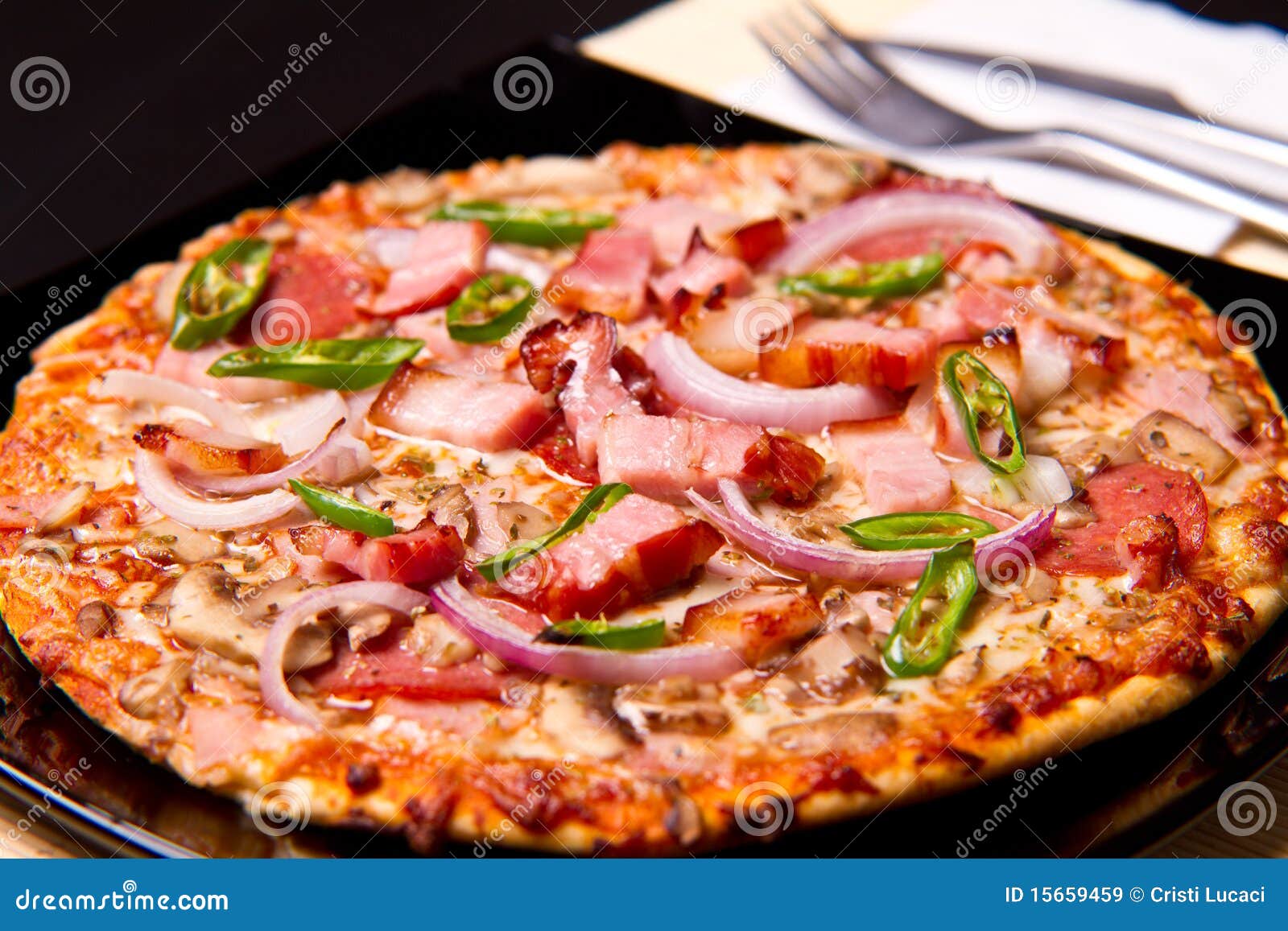 Super pizza stock image. Image of italy, green, onion - 15659459