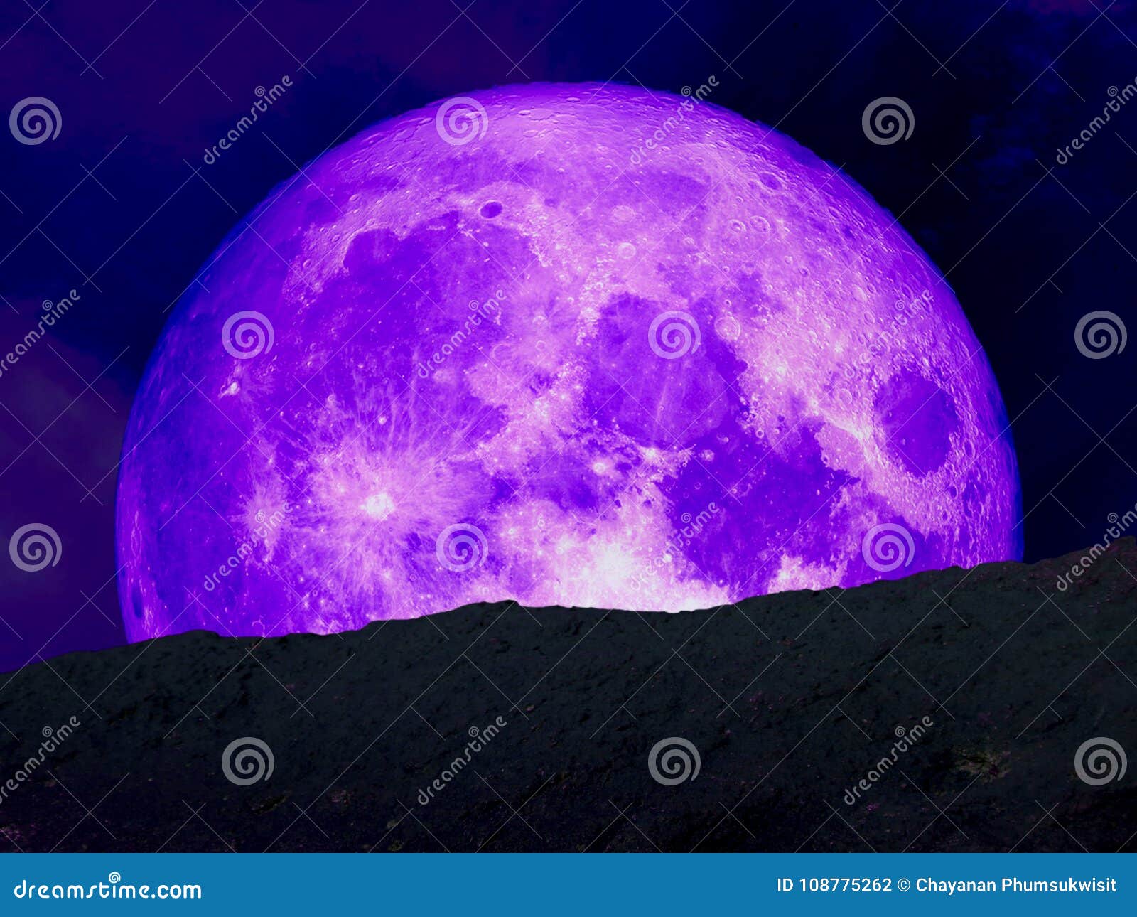 Super Purple Moon Back Middle Mountain Stock Photo - Image of colorful ...