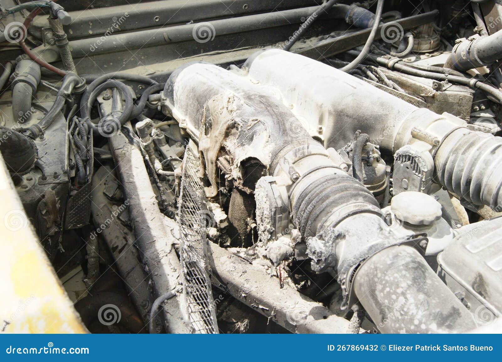Super Racing Car with Burned Engine, Accidental Engine Fire Stock Photo ...