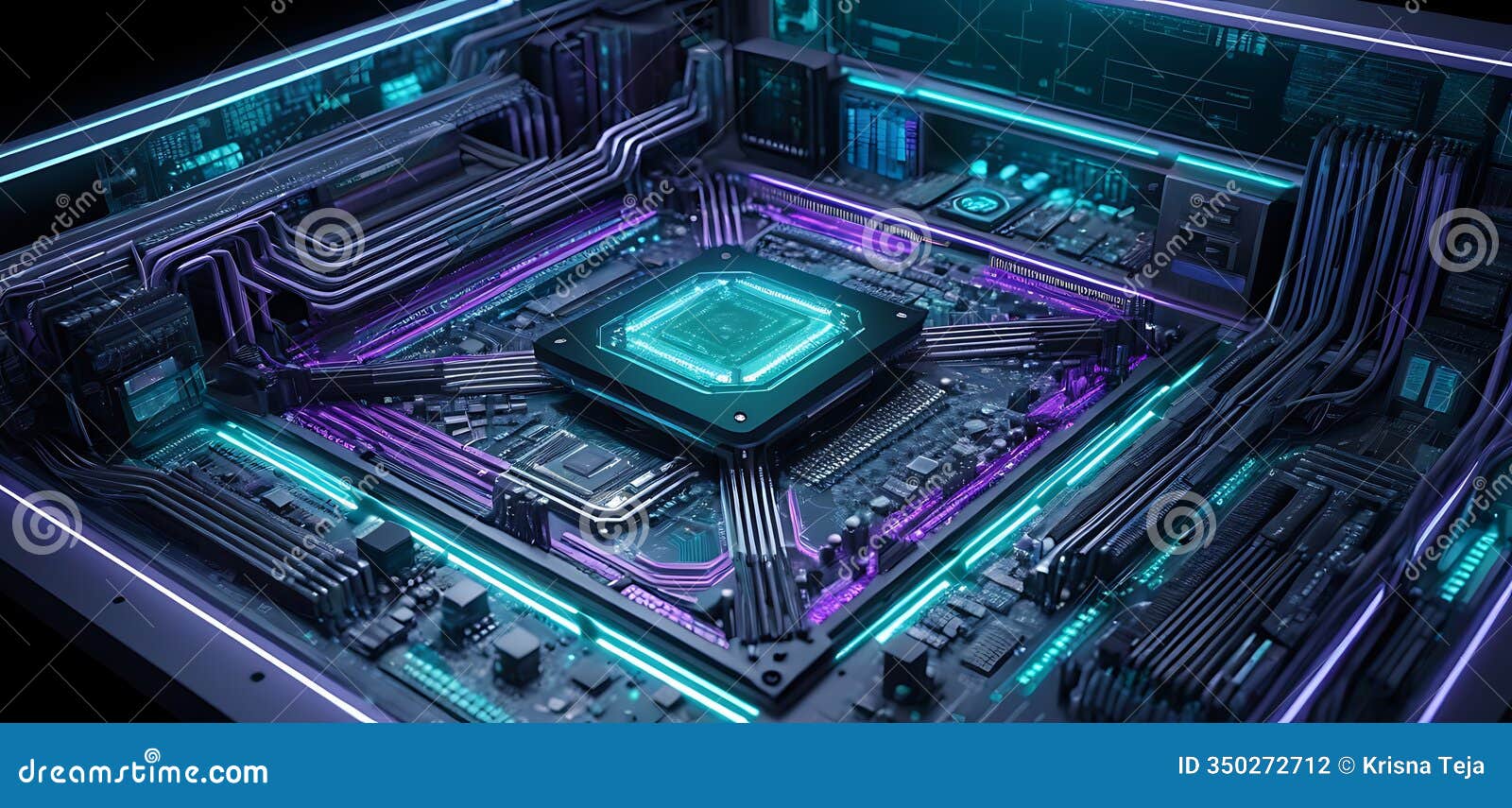 Top-Down View of Hi-Tech Computer Circuitry Stock Illustration ...