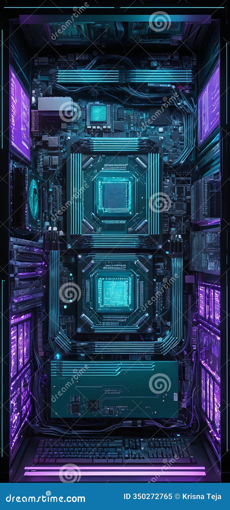 Top-Down View of Hi-Tech Computer Circuitry Stock Illustration ...