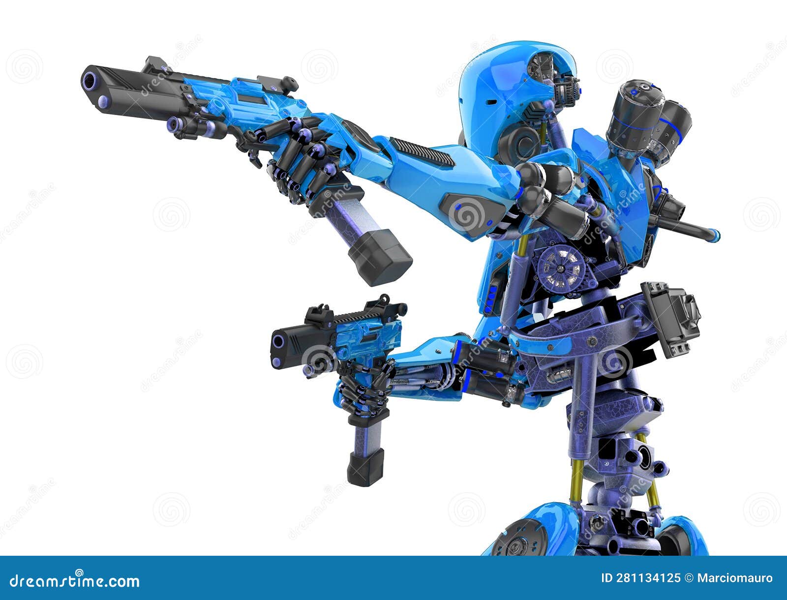 Super Robot in Action with Double Gun Pose Stock Illustration ...