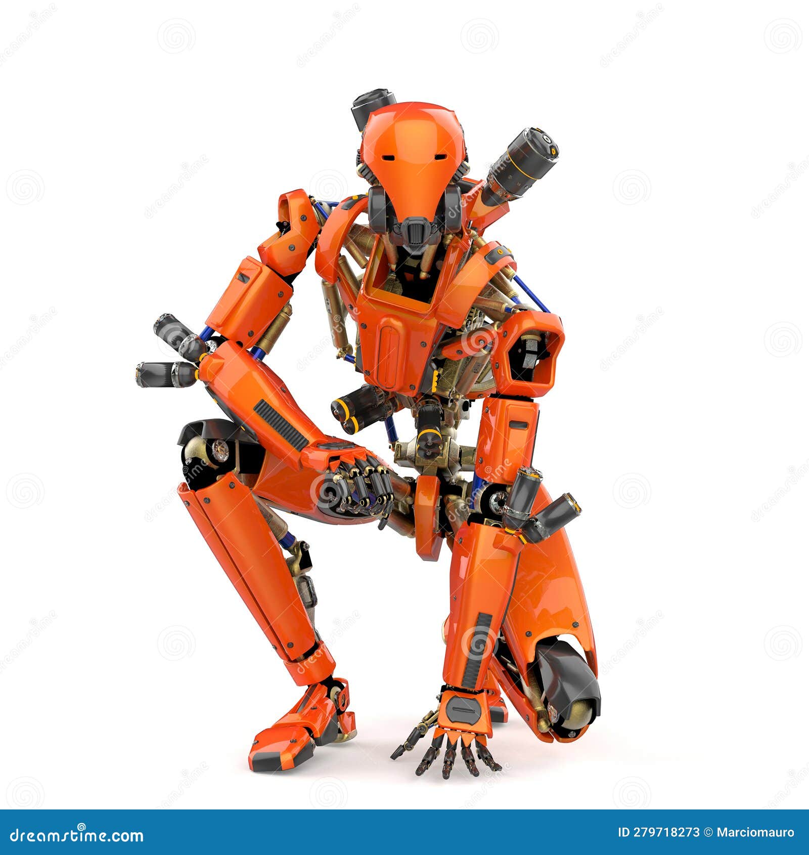 Sad, Kneeling Robot Kneeling, Isolated Royalty-Free Stock Image ...
