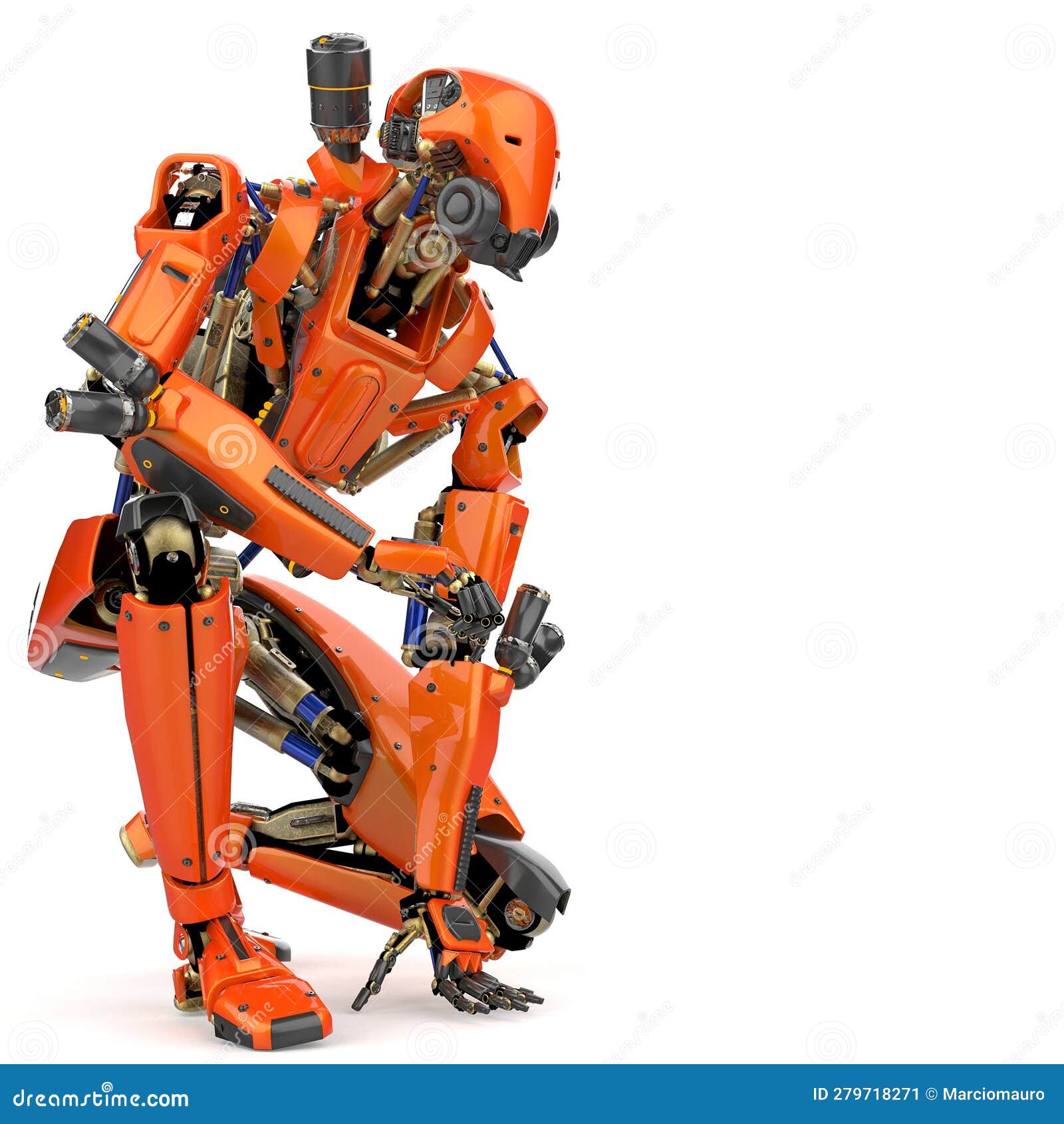 Sad, Kneeling Robot Kneeling, Isolated Royalty-Free Stock Image ...