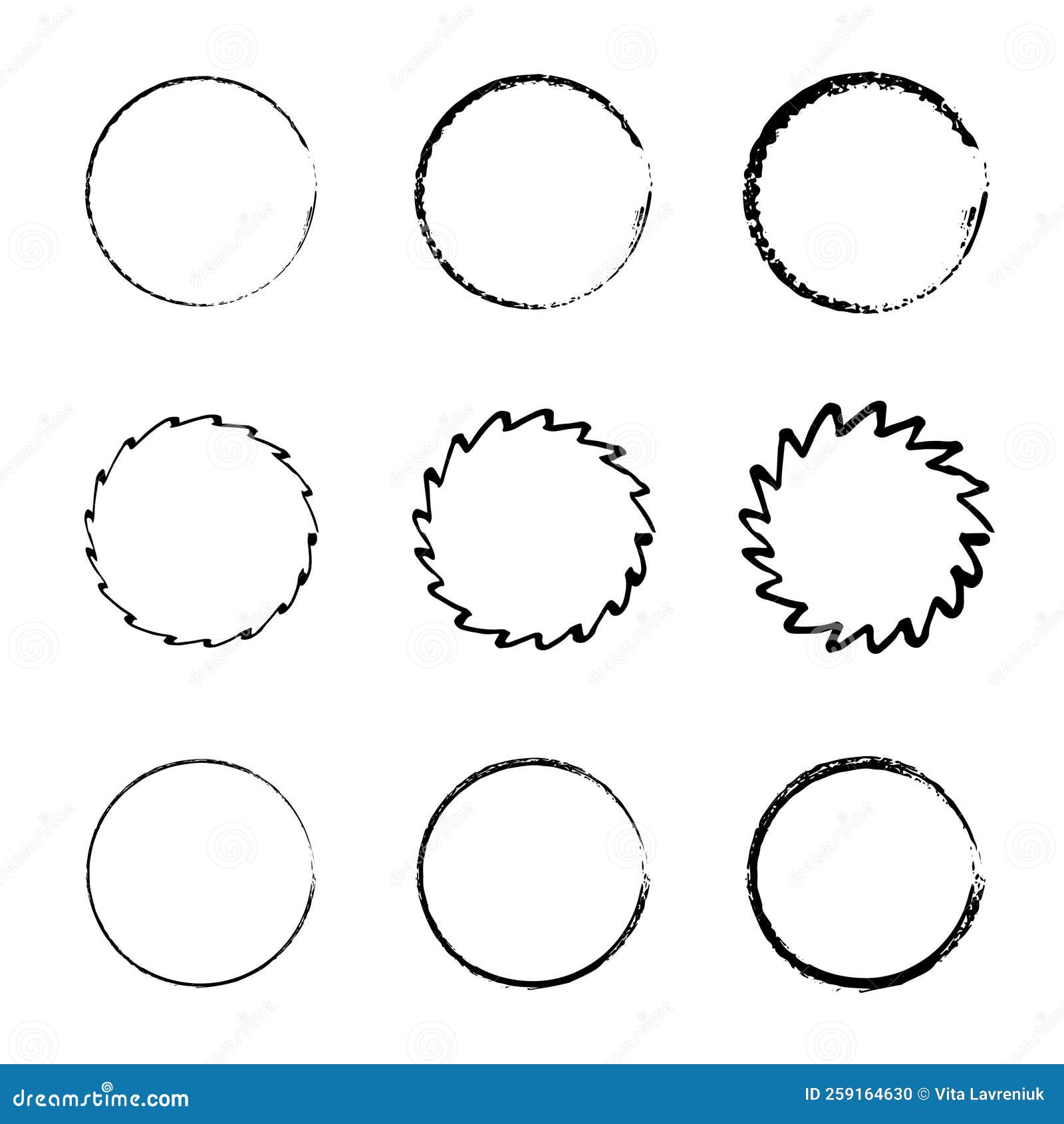 Super Set of Circles Lines. Black Vector Doodle Ellipses. Simple Hand ...