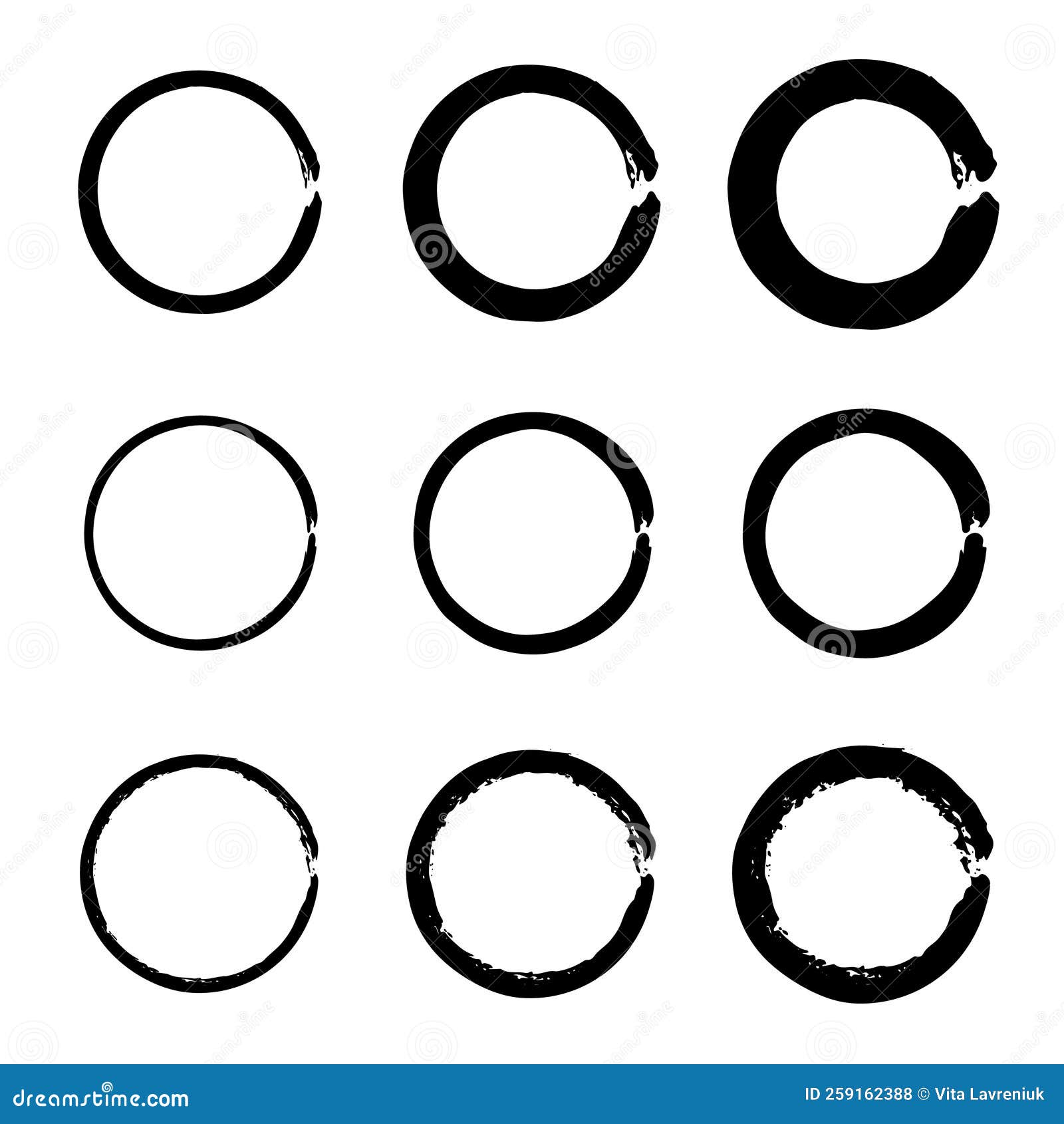 Super Set of Circles Lines. Black Vector Doodle Ellipses. Simple Hand ...