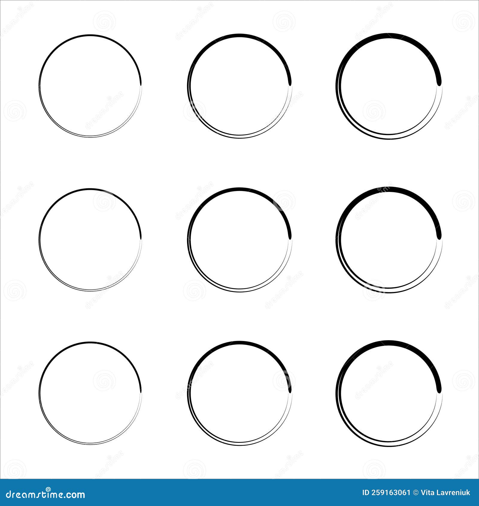 Super Set of Circles Lines. Vector Grunge Round Shapes. Doodle Circles ...
