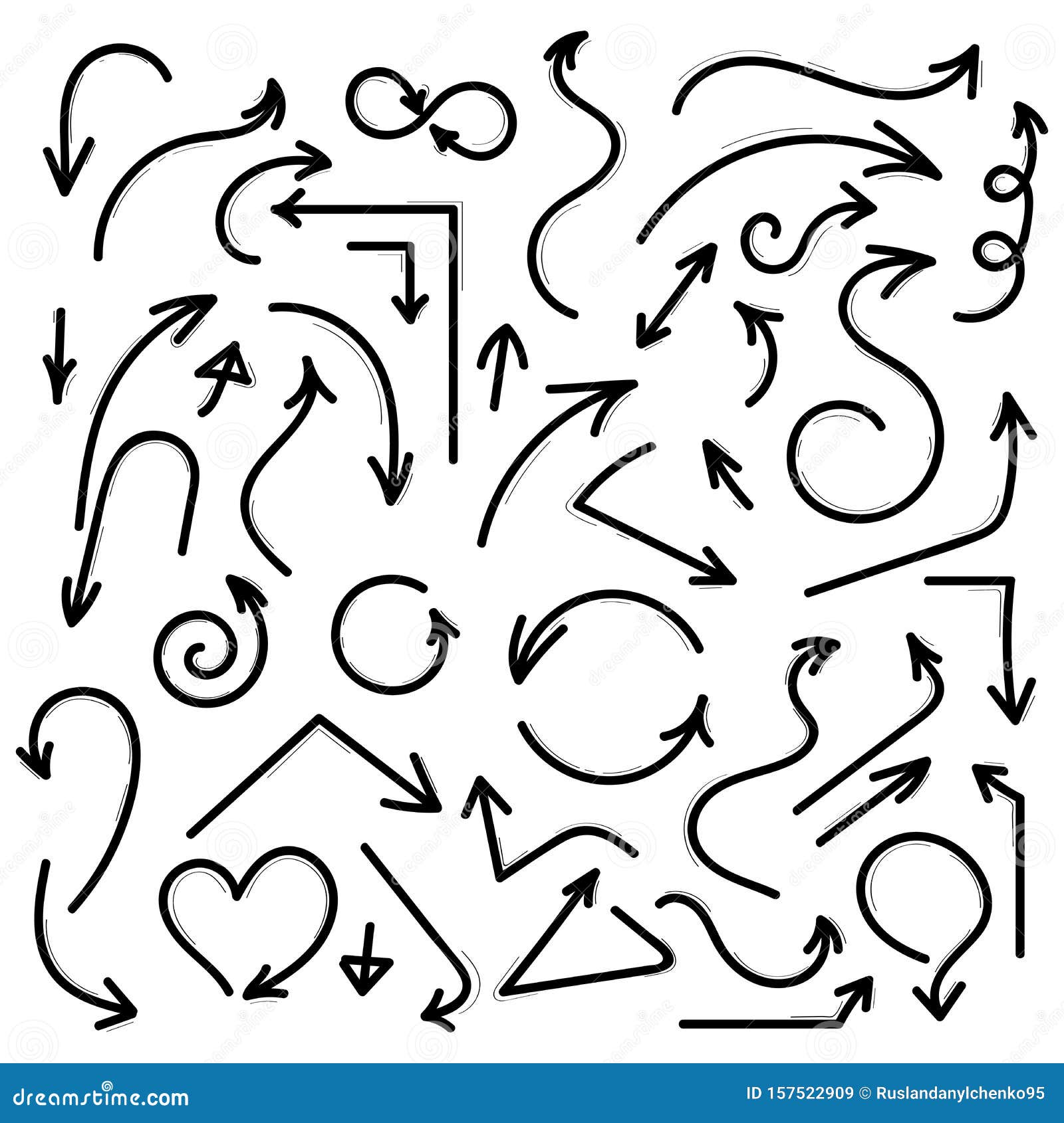 Super Set Different Hand-drawn Arrows, Vector Graphic Design. Abstract ...