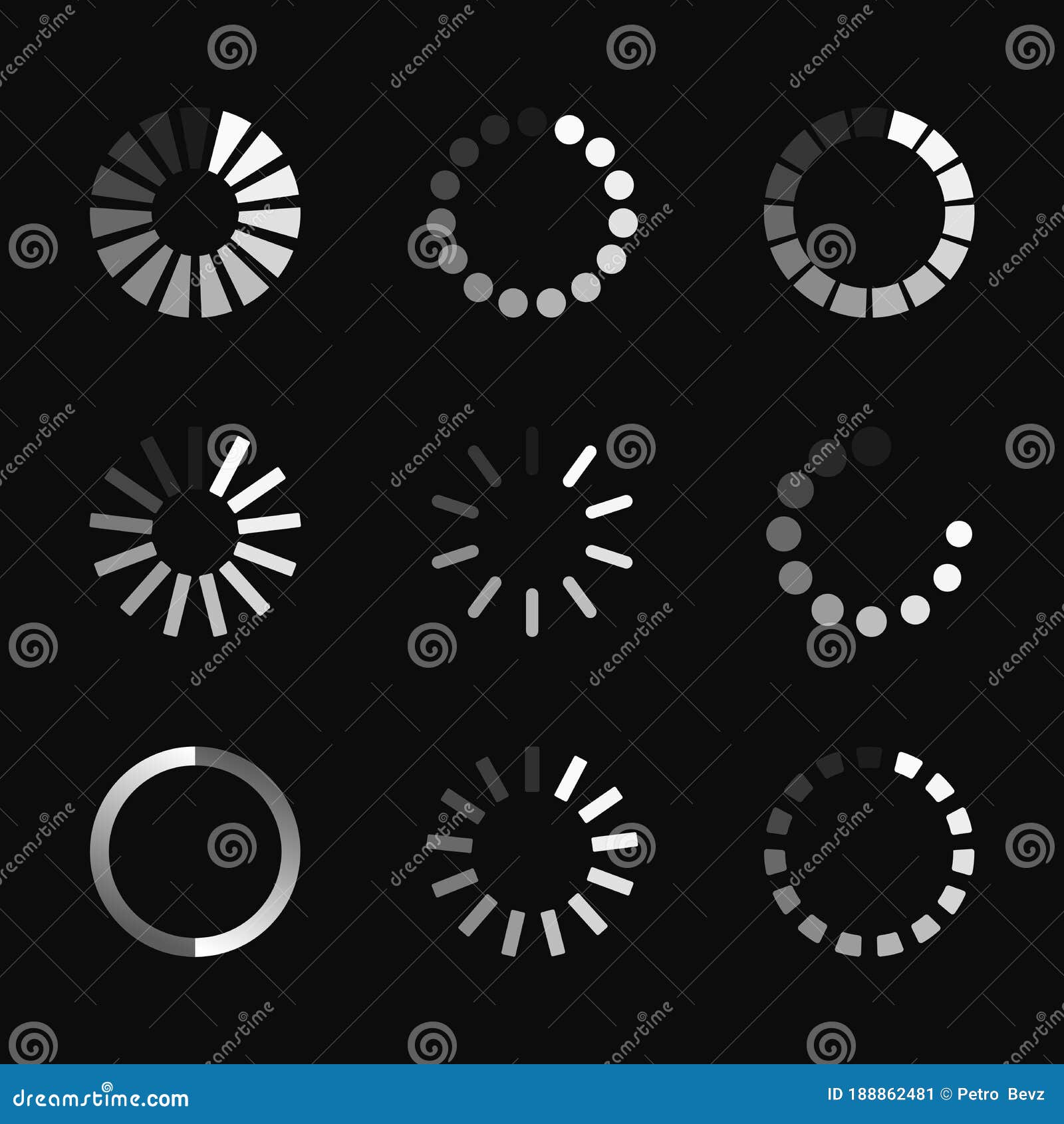 Super Set Different Load Icon. Circle Website Buffer Loader or Preloader Stock Vector ...