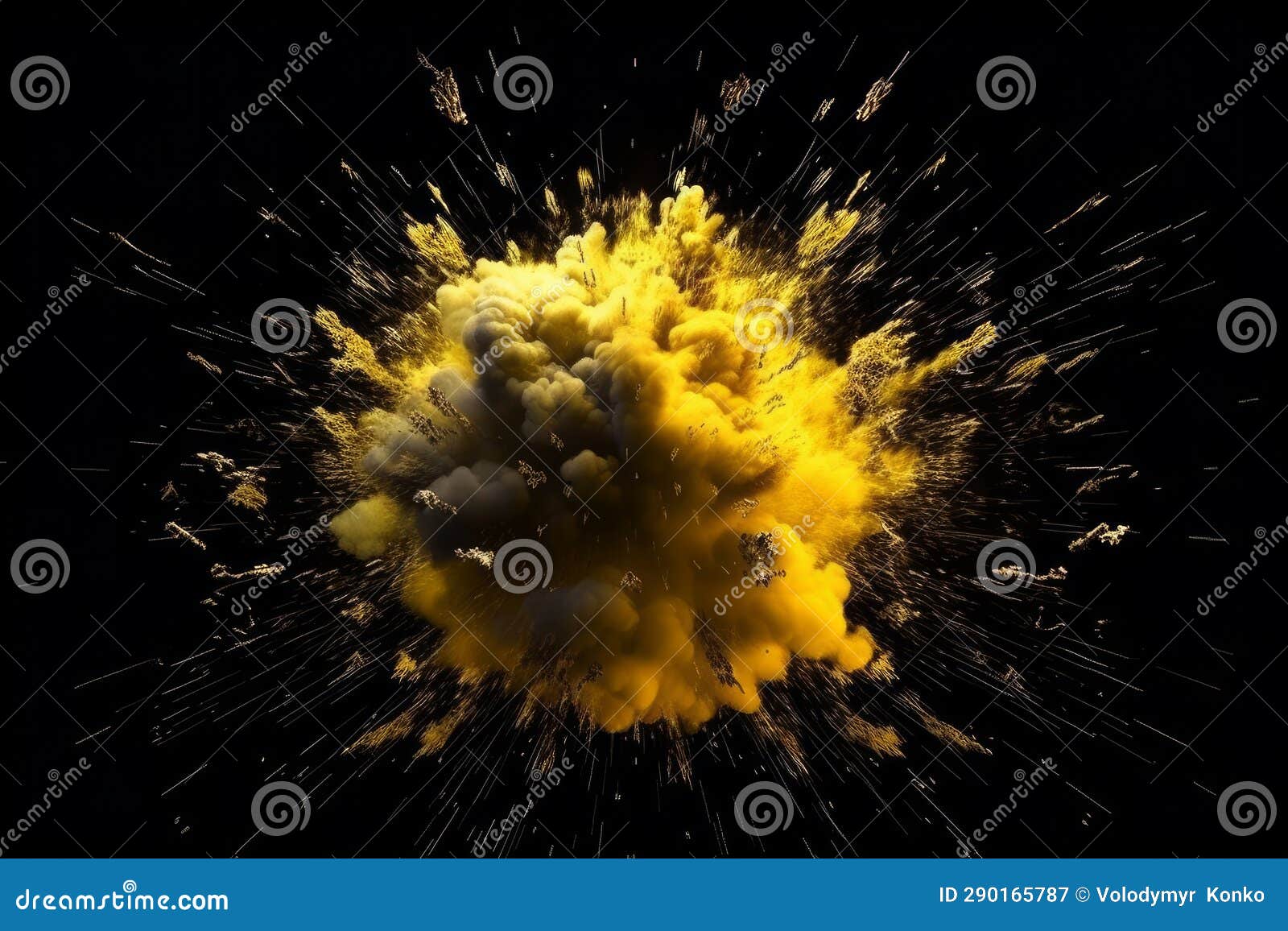 Super Slow Motion of Gold Yellow Colored Powder Explosion Isolated on ...