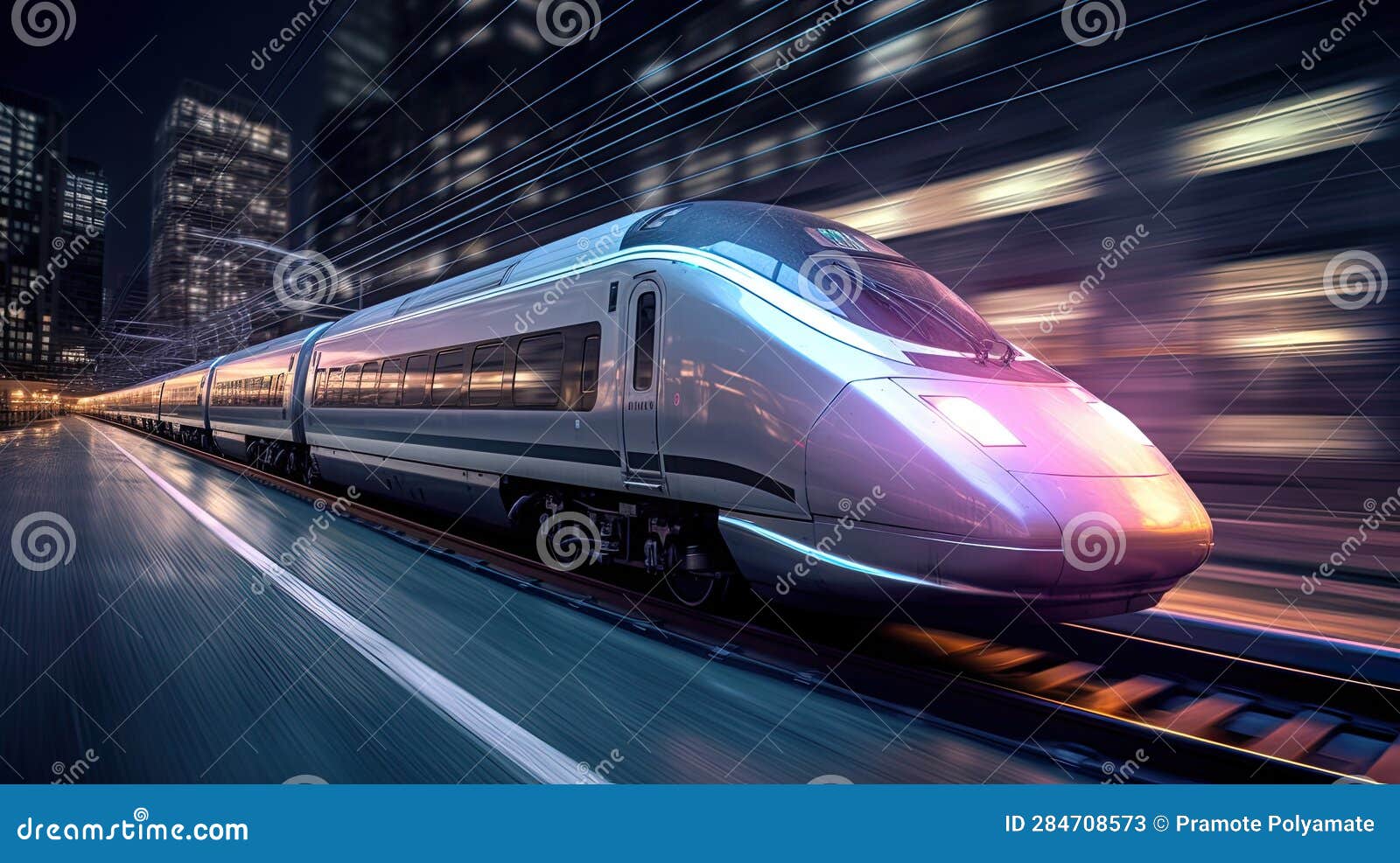 Super Streamlined High-speed Modern Business Train. Scenic Summer View ...