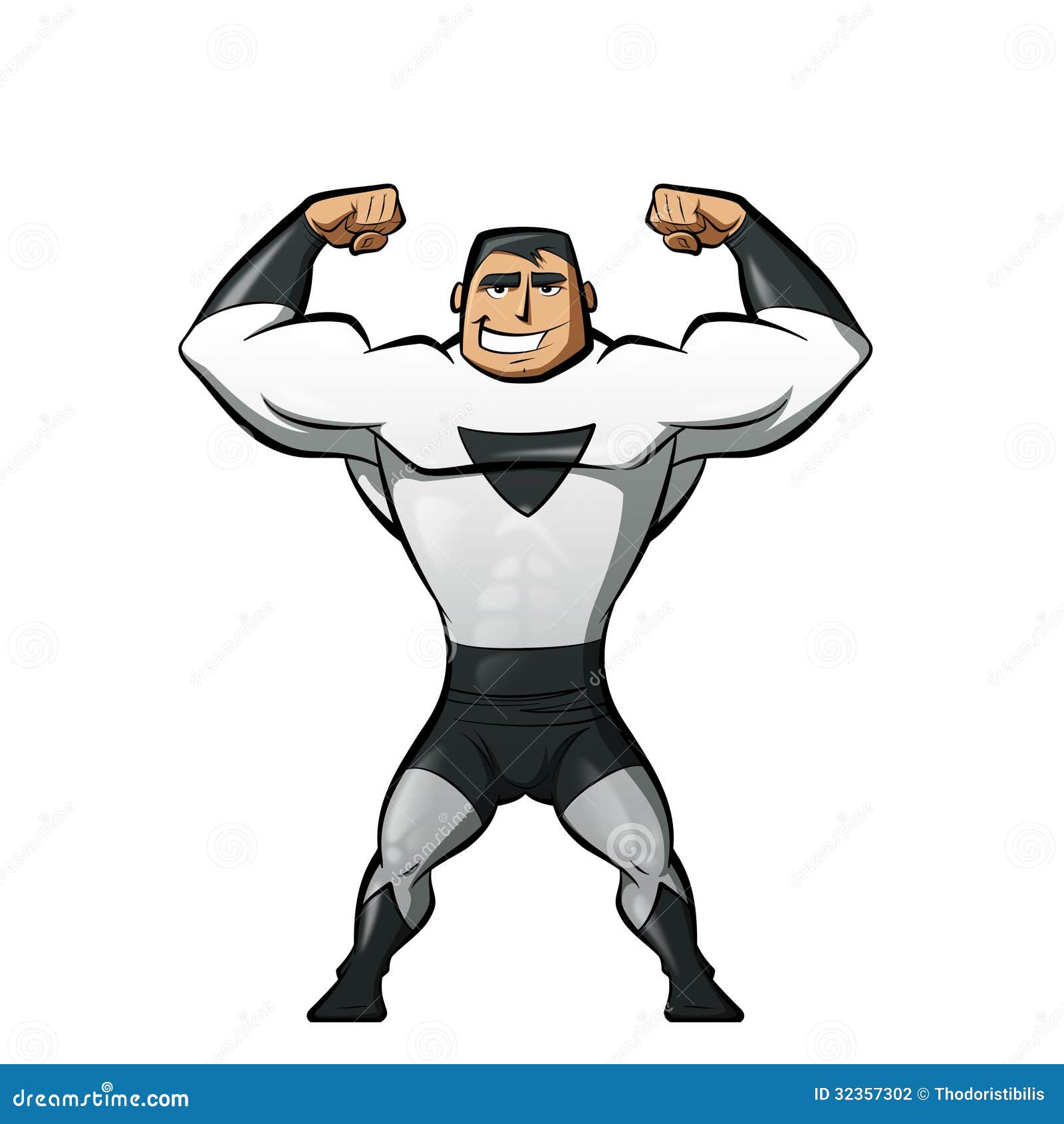 Super Strong Hero in Black and White Suit in a Power Gesture Stock ...
