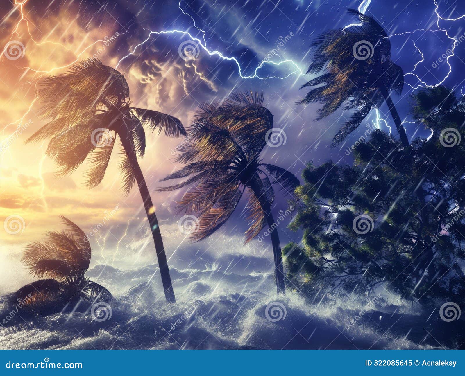 Super Strong Hurricane with Strong Winds and Lightning Stock Image ...