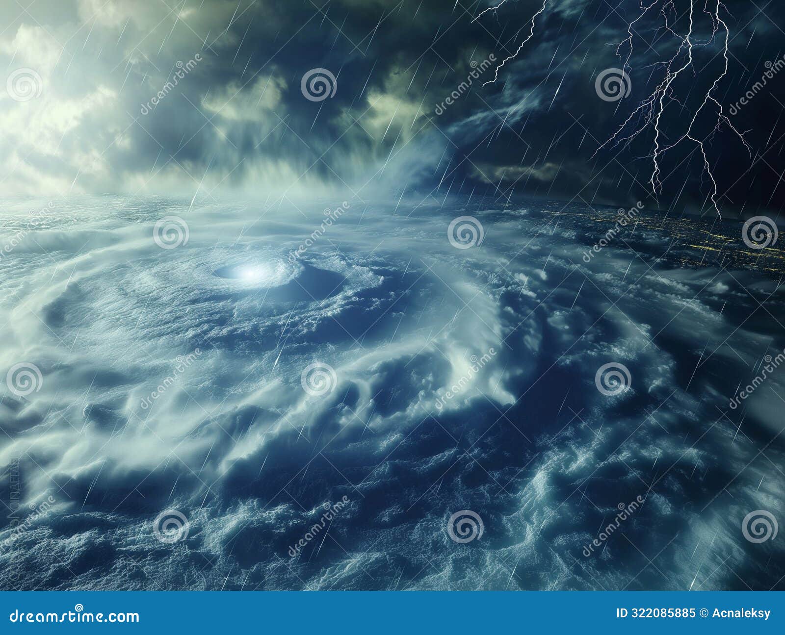 Super Strong Hurricane with Strong Winds and Lightning Stock Image ...