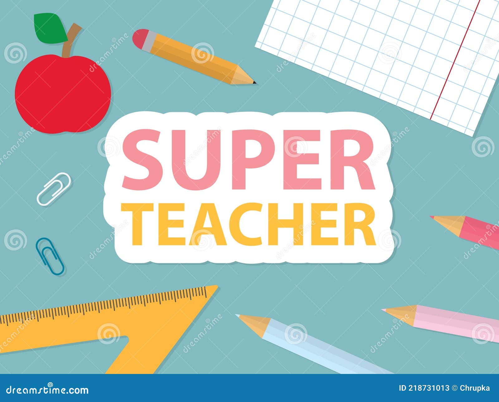 Super Teacher Quote and School Tools Stock Vector - Illustration of ...