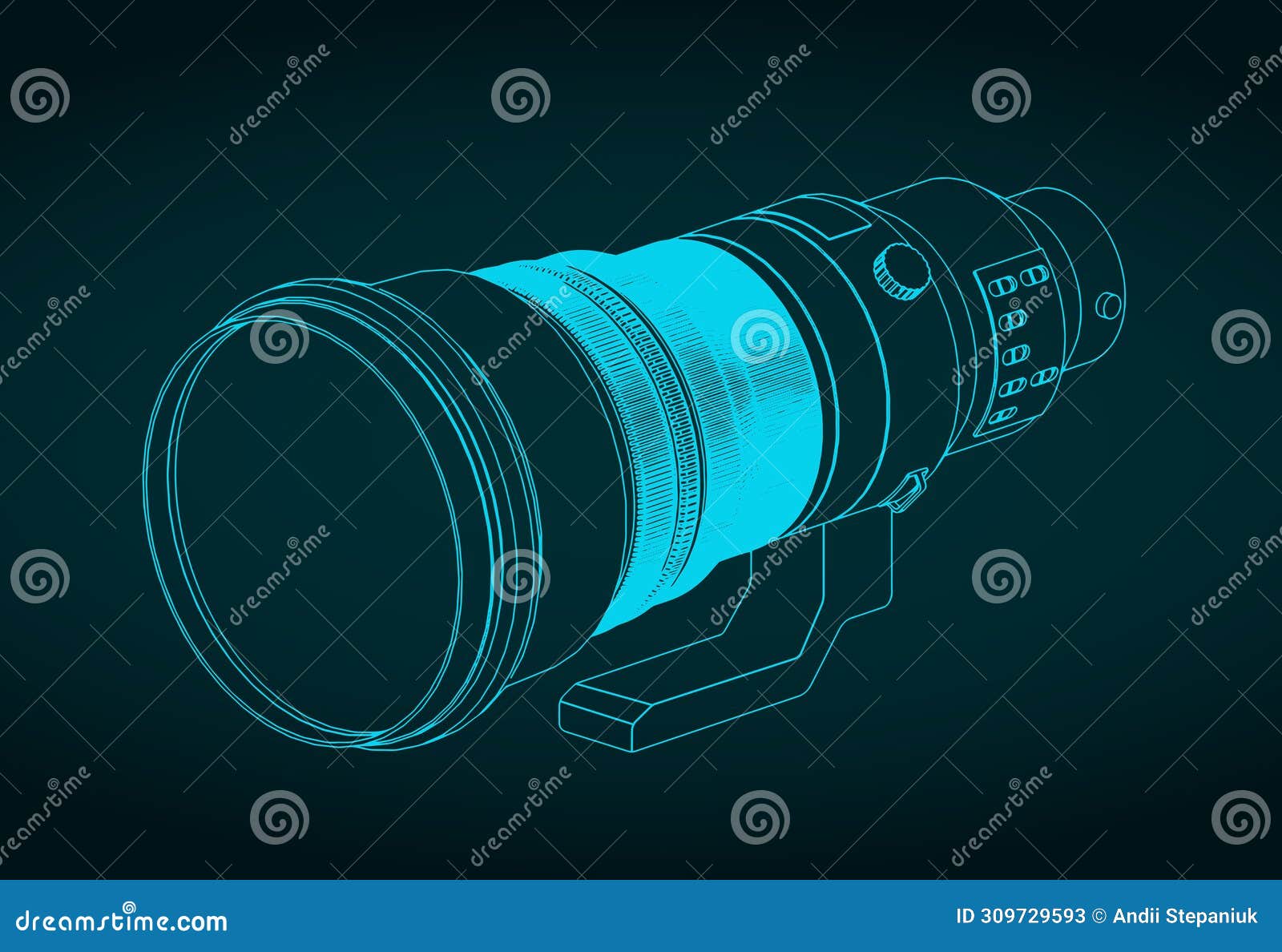 Super-telephoto Lens Isometric Blueprint Stock Vector - Illustration of ...