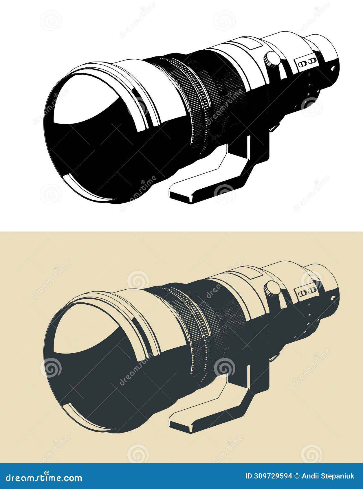 Super-telephoto lens stock vector. Illustration of aperture - 309729594