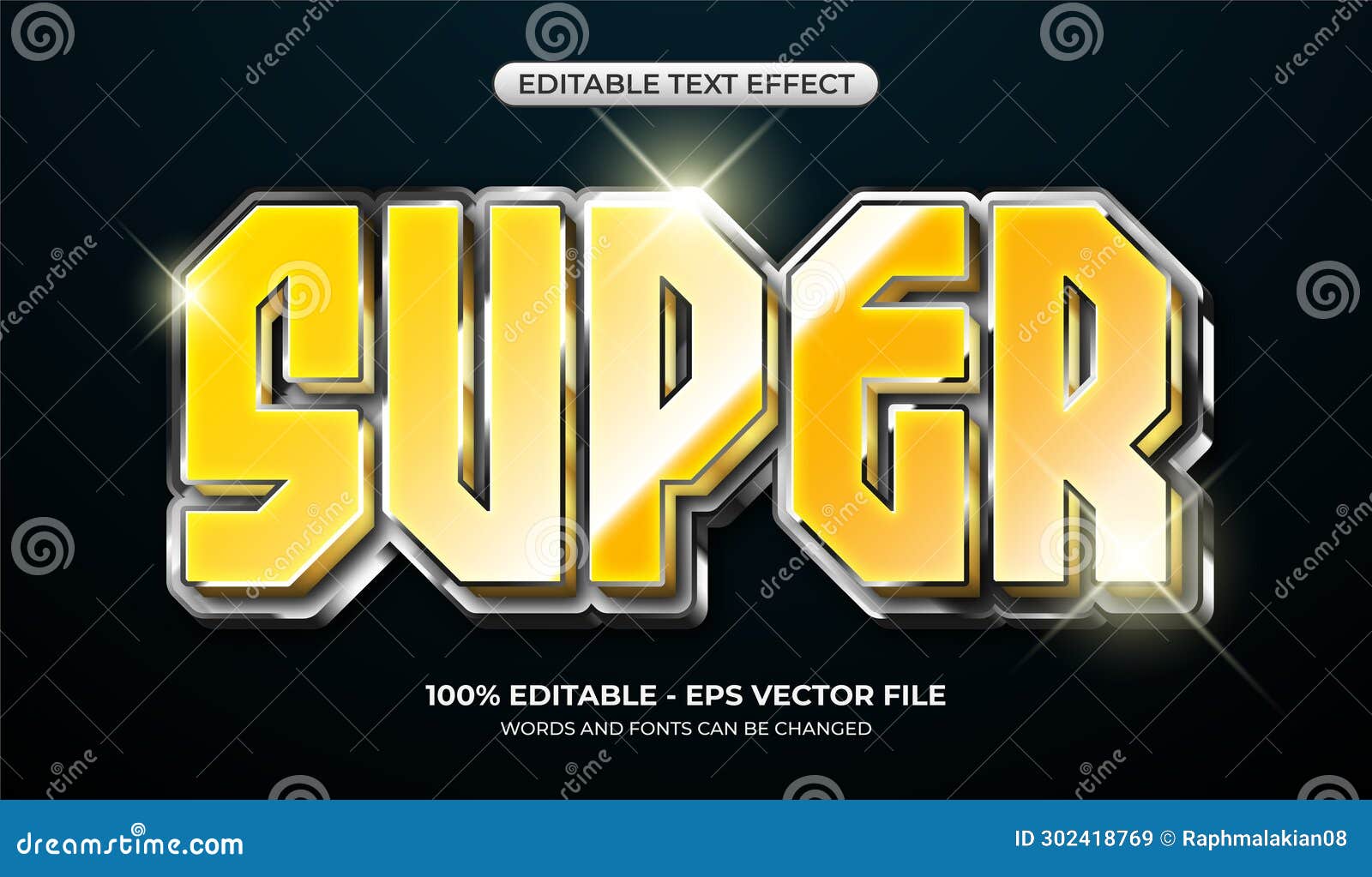 Super Text Effect. Editable Glossy Metallic Text Effect Stock Vector ...