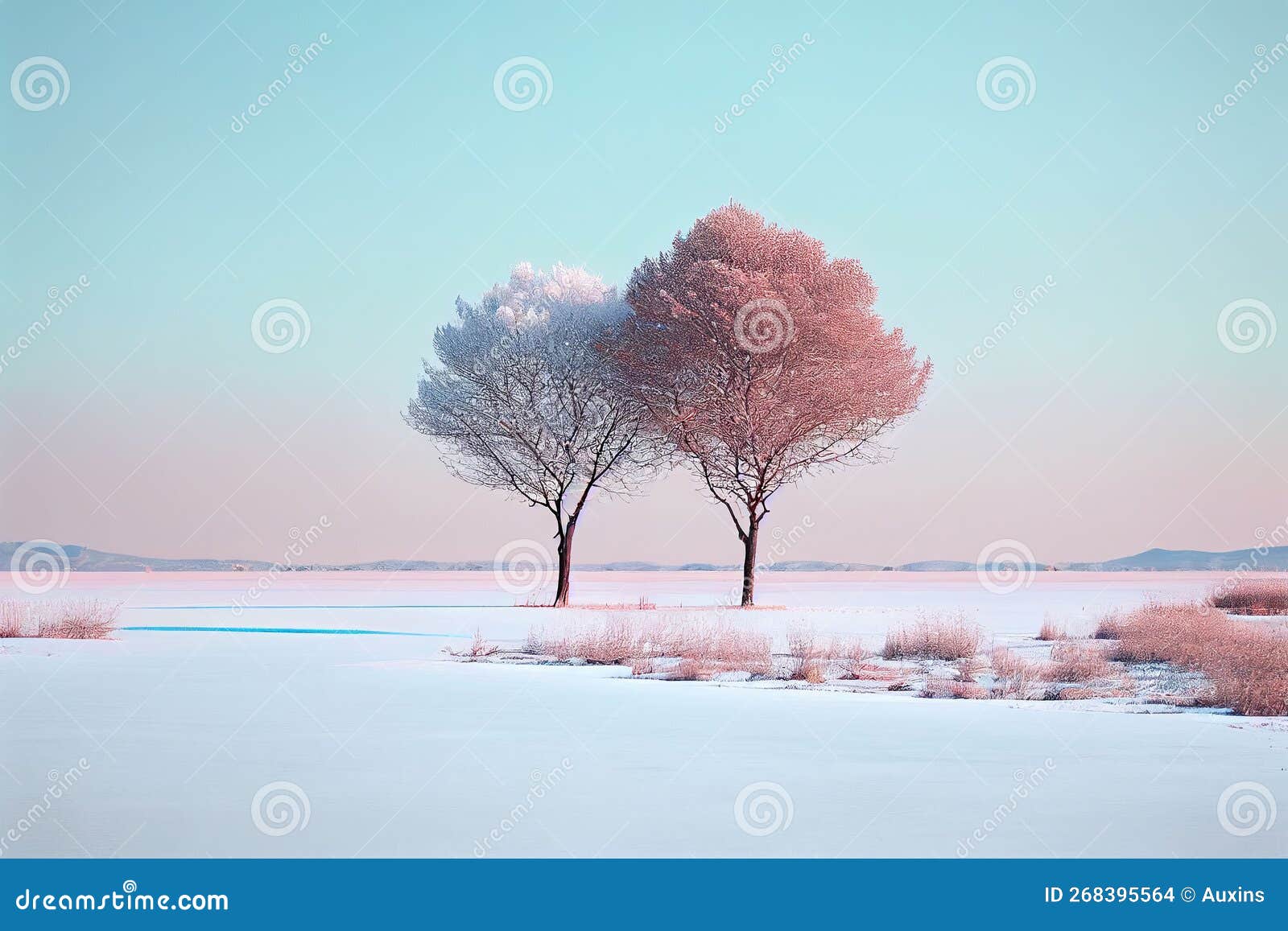 Superb Minimalism Tree on Landscape Winter in Pastel Color Created with ...