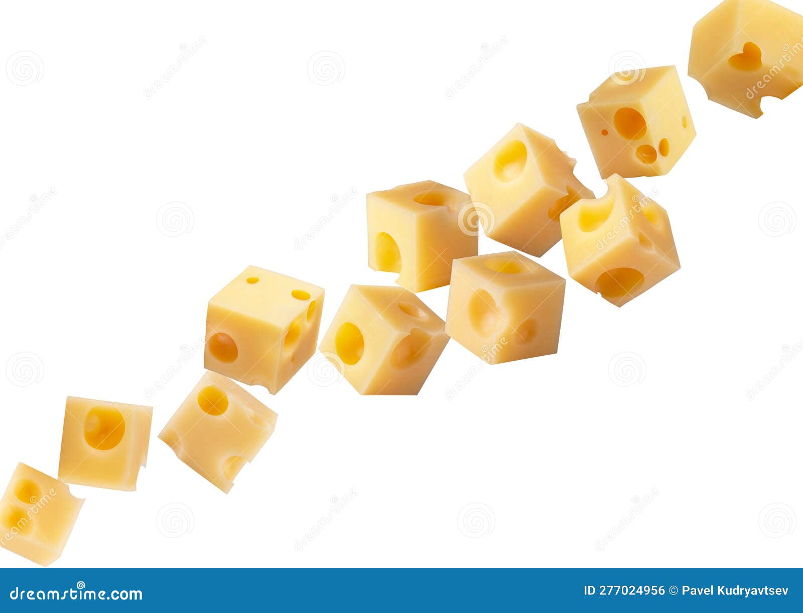 Superbly Retouched Cheese Cubes Fly and Levitate in Space. Isolated Not ...