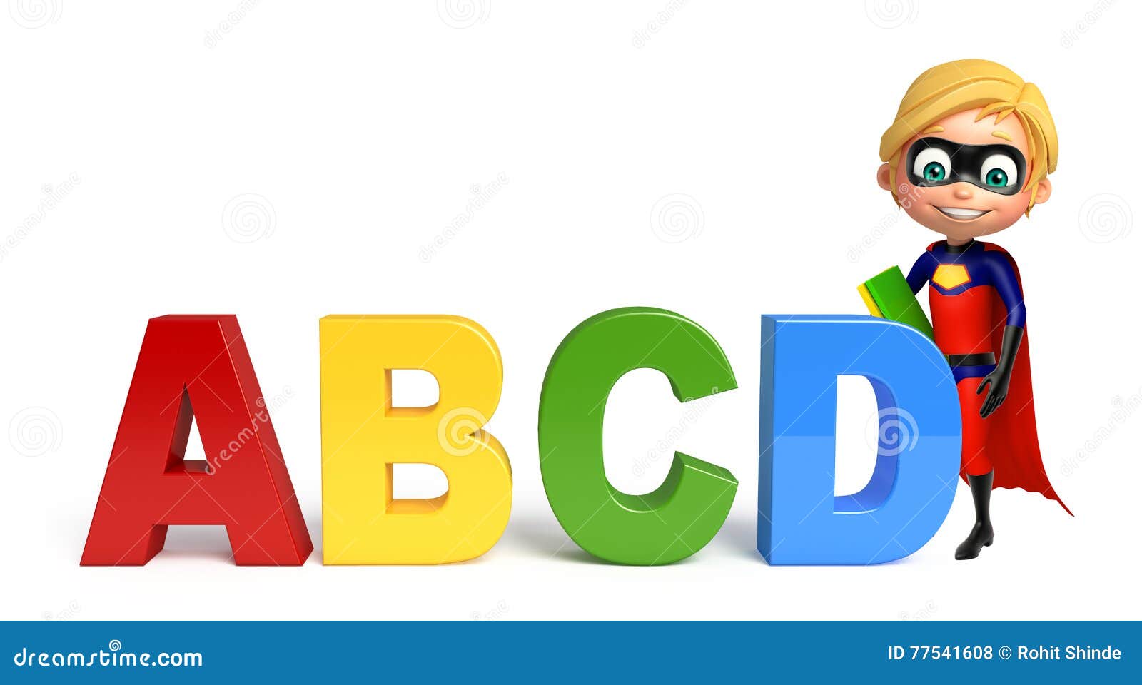 Superboy Med Boken Och ABCD-tecknet Stock Illustrationer - Illustration ...
