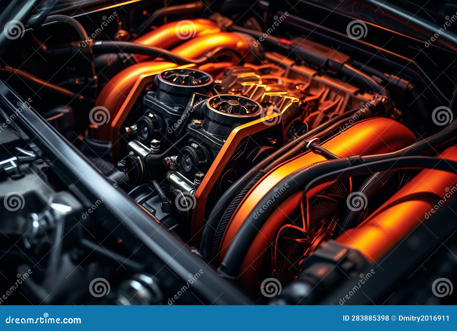 Supercar Engine on Dark Background. Stock Illustration - Illustration ...