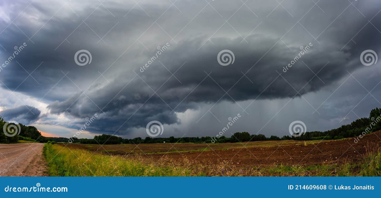 Supercell Storm Clouds with Wall Cloud and Intense Rain Stock Photo ...