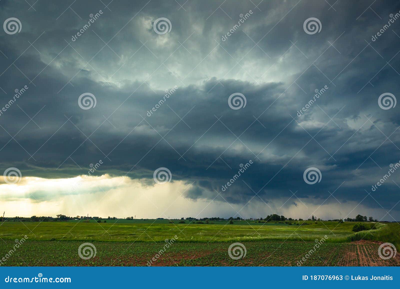 Supercell Storm Clouds with Wall Cloud and Intense Rain Stock Image ...