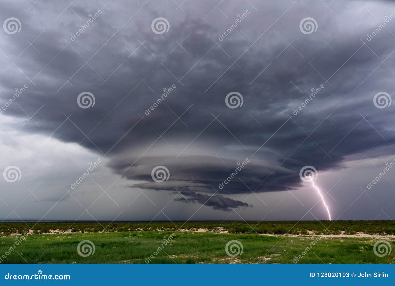 Supercell Storm with Dramatic Clouds and Lightning Stock Image - Image ...