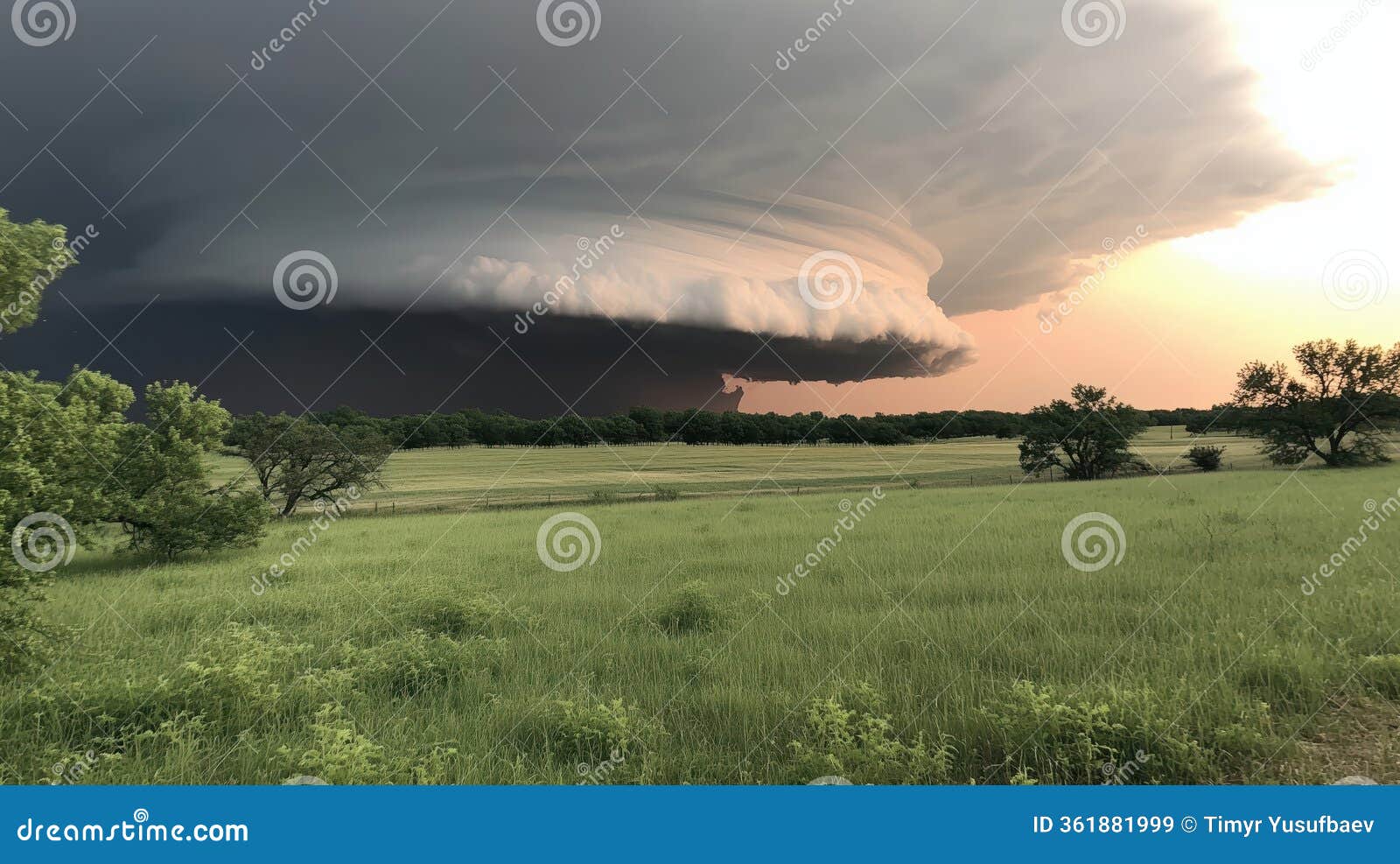 Supercell Storm Forming Over Green Fields at Sunset Stock Image - Image ...