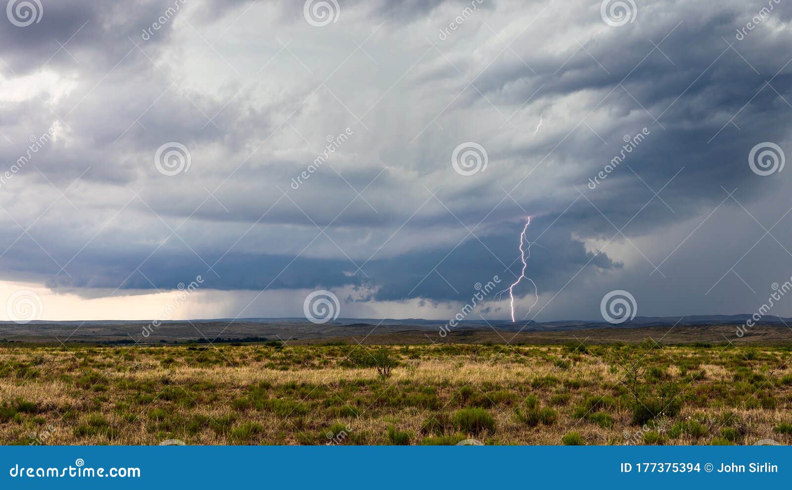Supercell Thunderstorm with Dramatic Storm Clouds and Lightning Stock ...