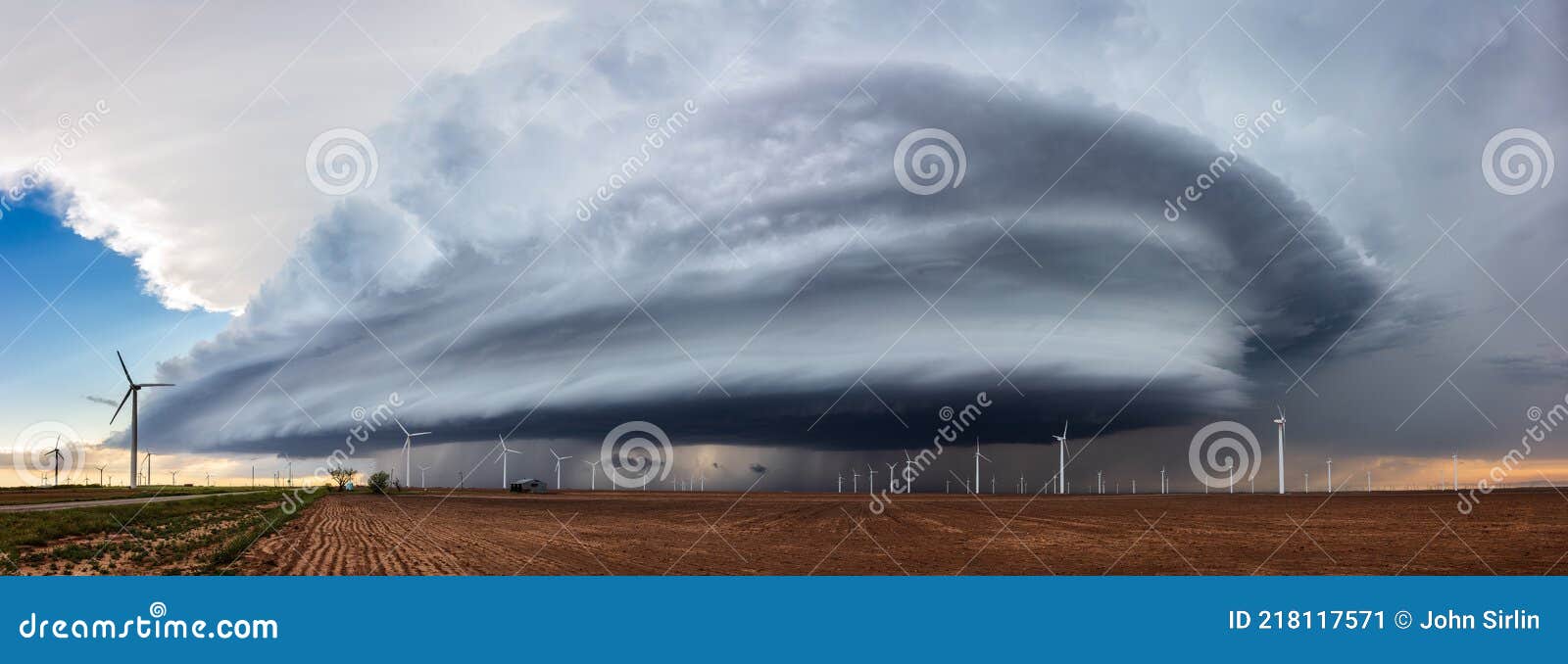 Supercell Thunderstorm Over a Wind Farm Stock Image - Image of storm ...