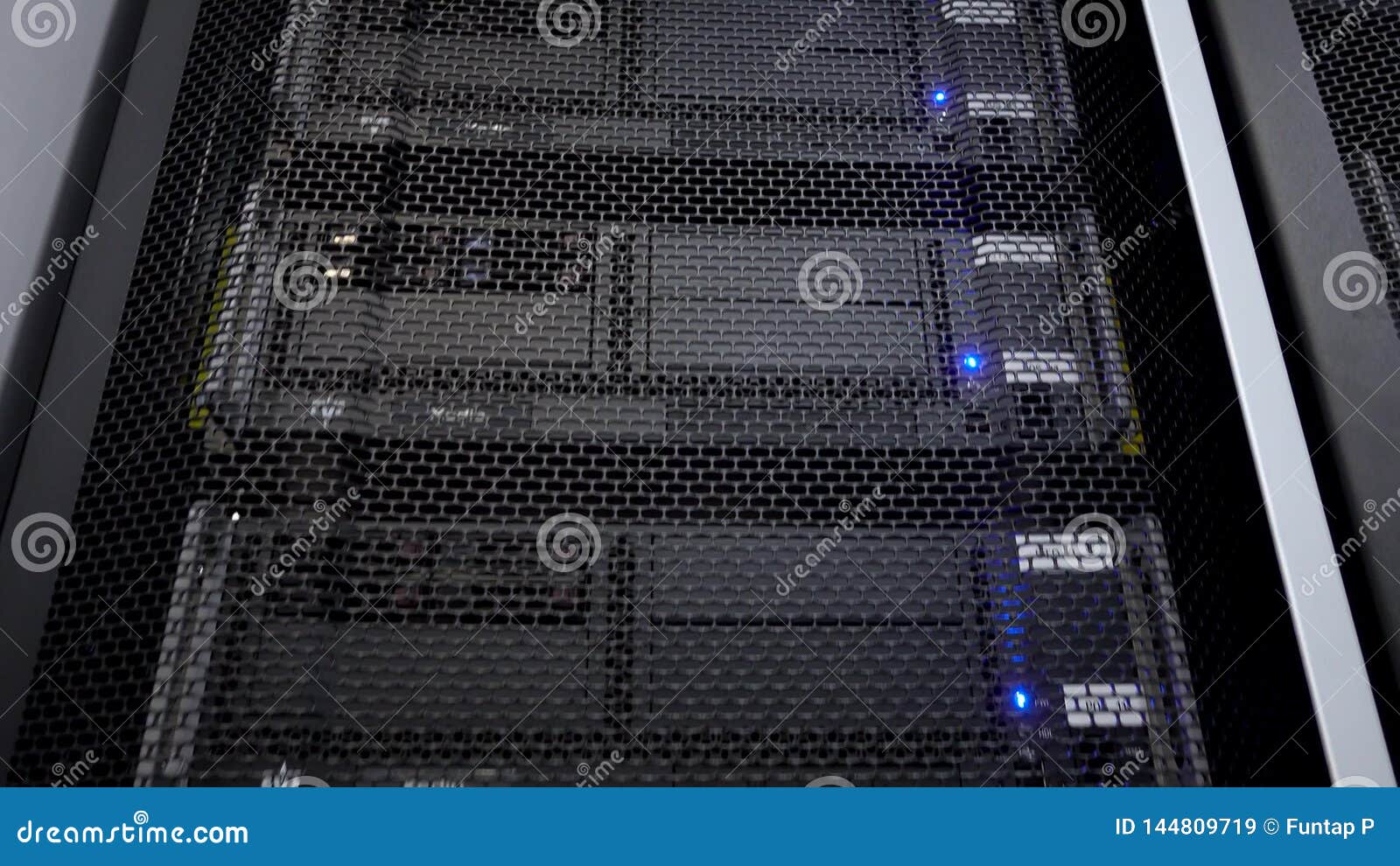 Supercomputer Camera in Motion. Datacenter Rack Blue Light Stock Video ...