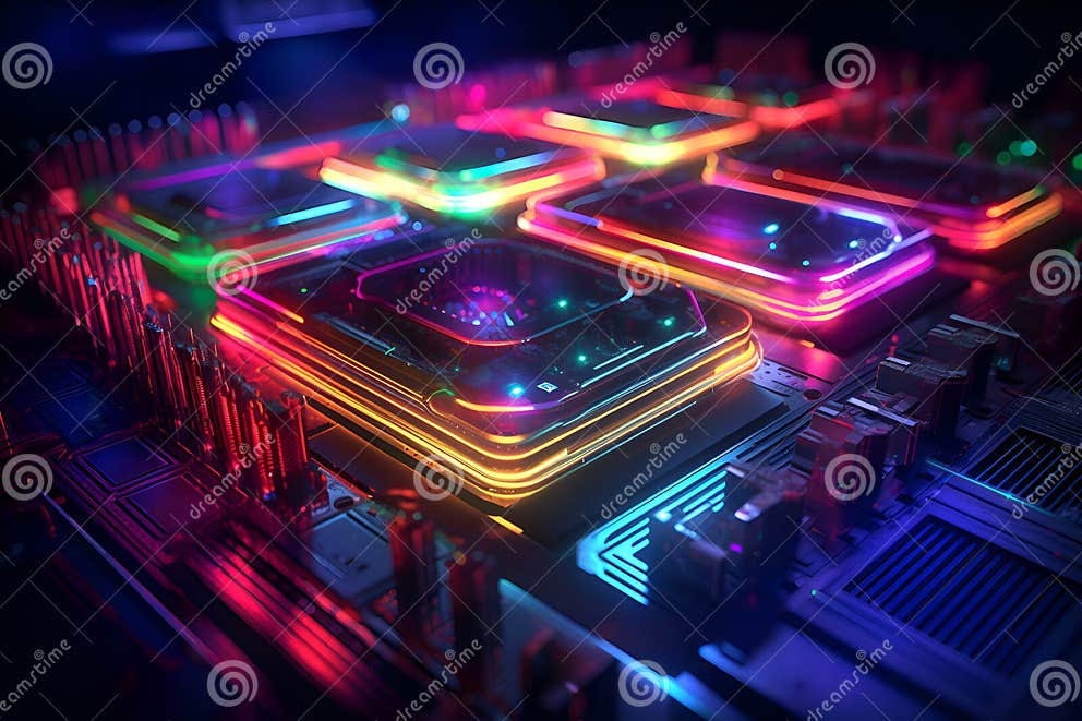 Supercomputer CPU and GPU, Circuits Mother Board Interconnection with ...