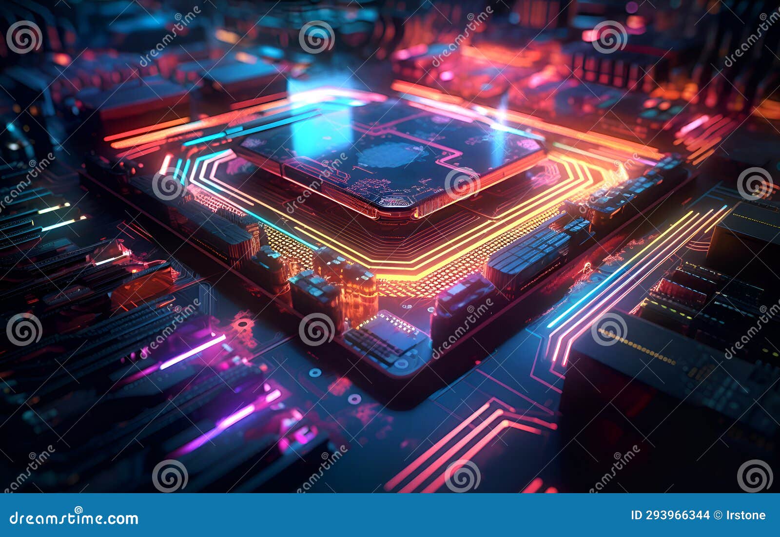 Supercomputer CPU and GPU, Circuits Mother Board Interconnection with ...