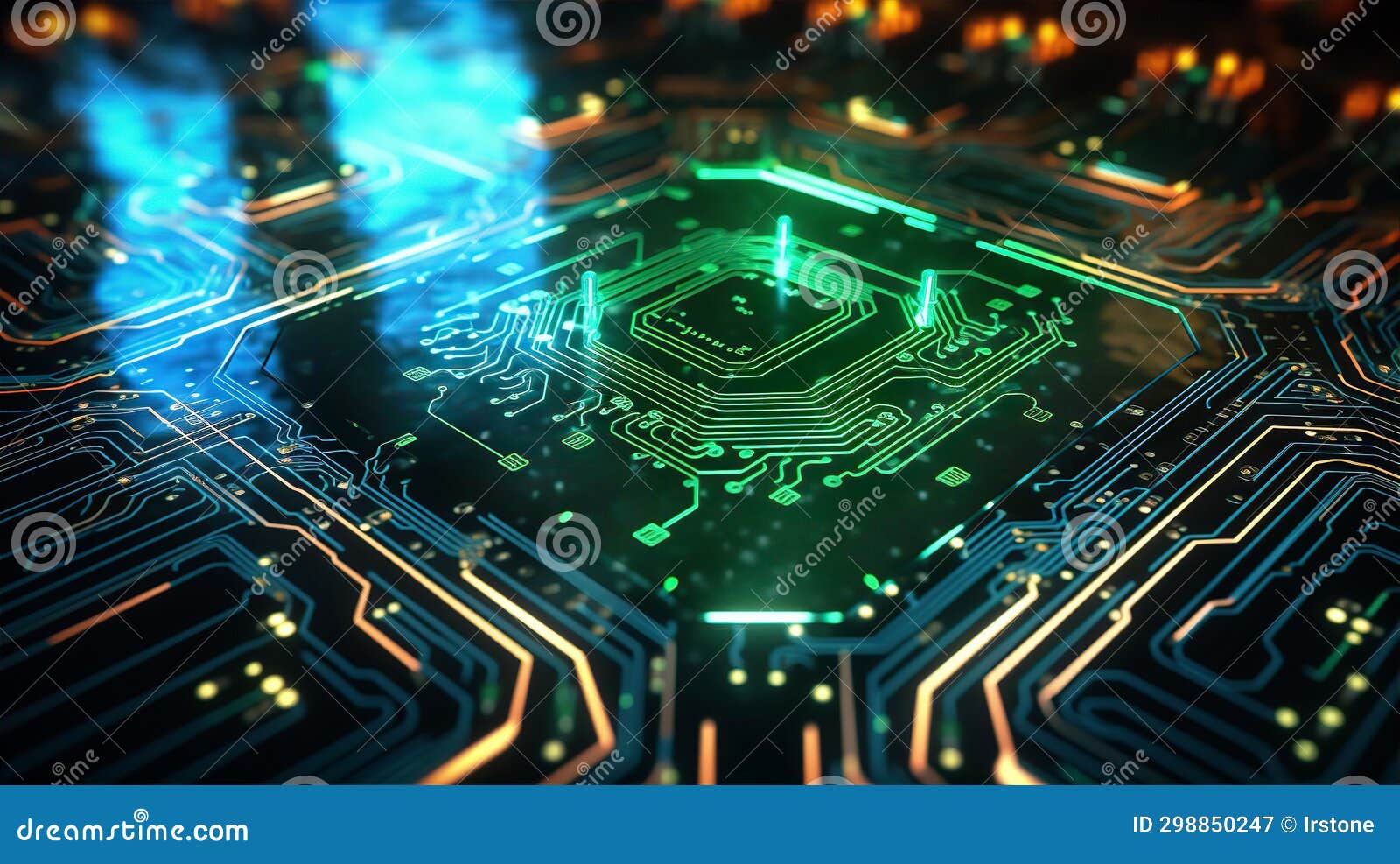 Supercomputer CPU and GPU, Circuits Mother Board Interconnection with ...