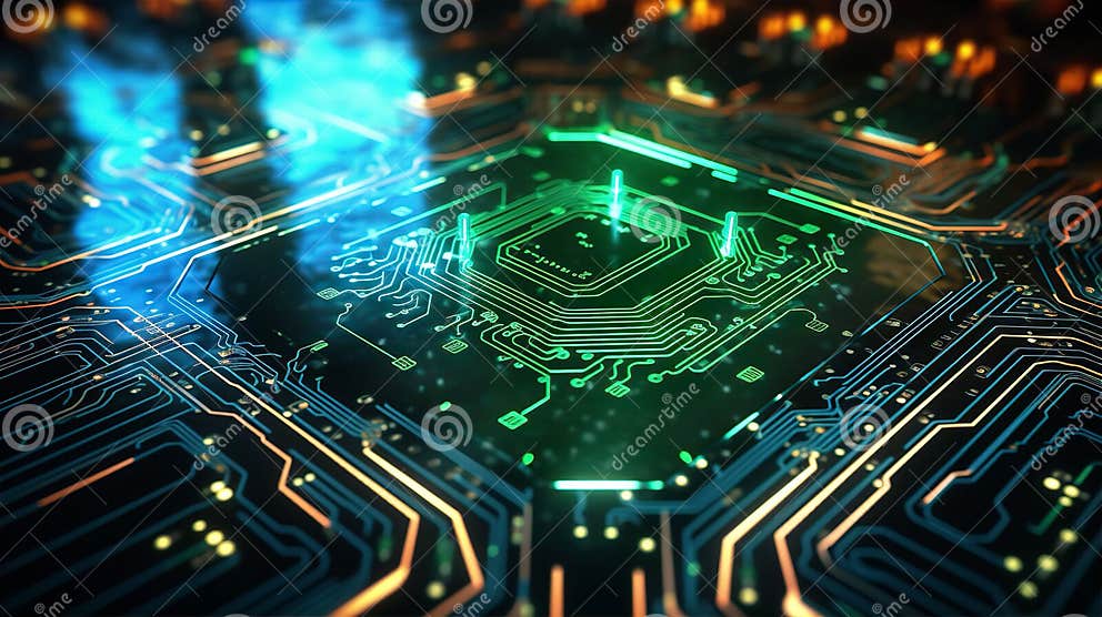 Supercomputer CPU and GPU, Circuits Mother Board Interconnection with ...