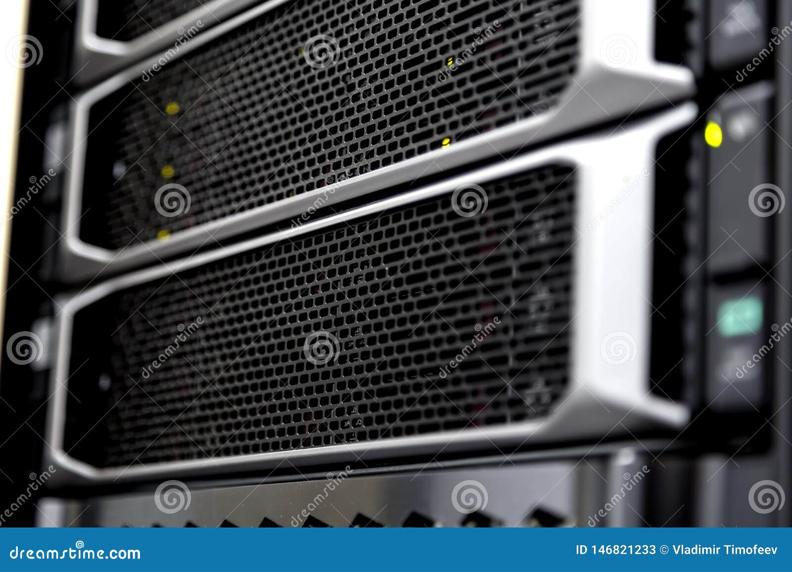 Supercomputer Server Racks in Datacenter Close Up Blurred Frame Depth ...