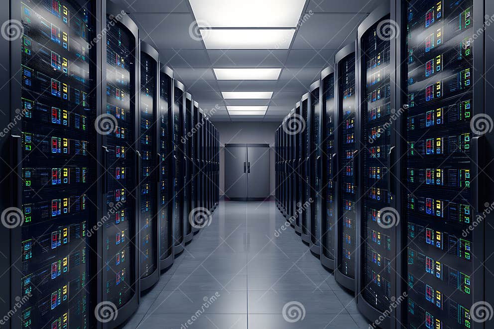 Supercomputer Server Room for Big Data, Hi Tech Background Stock ...