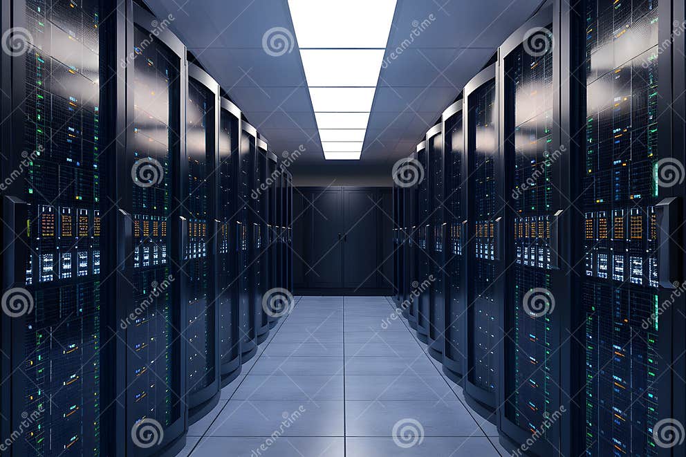 Supercomputer Server Room for Big Data, Hi Tech Background Stock ...