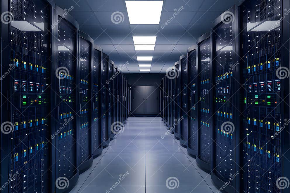 Supercomputer Server Room for Big Data, Hi Tech Background Stock ...