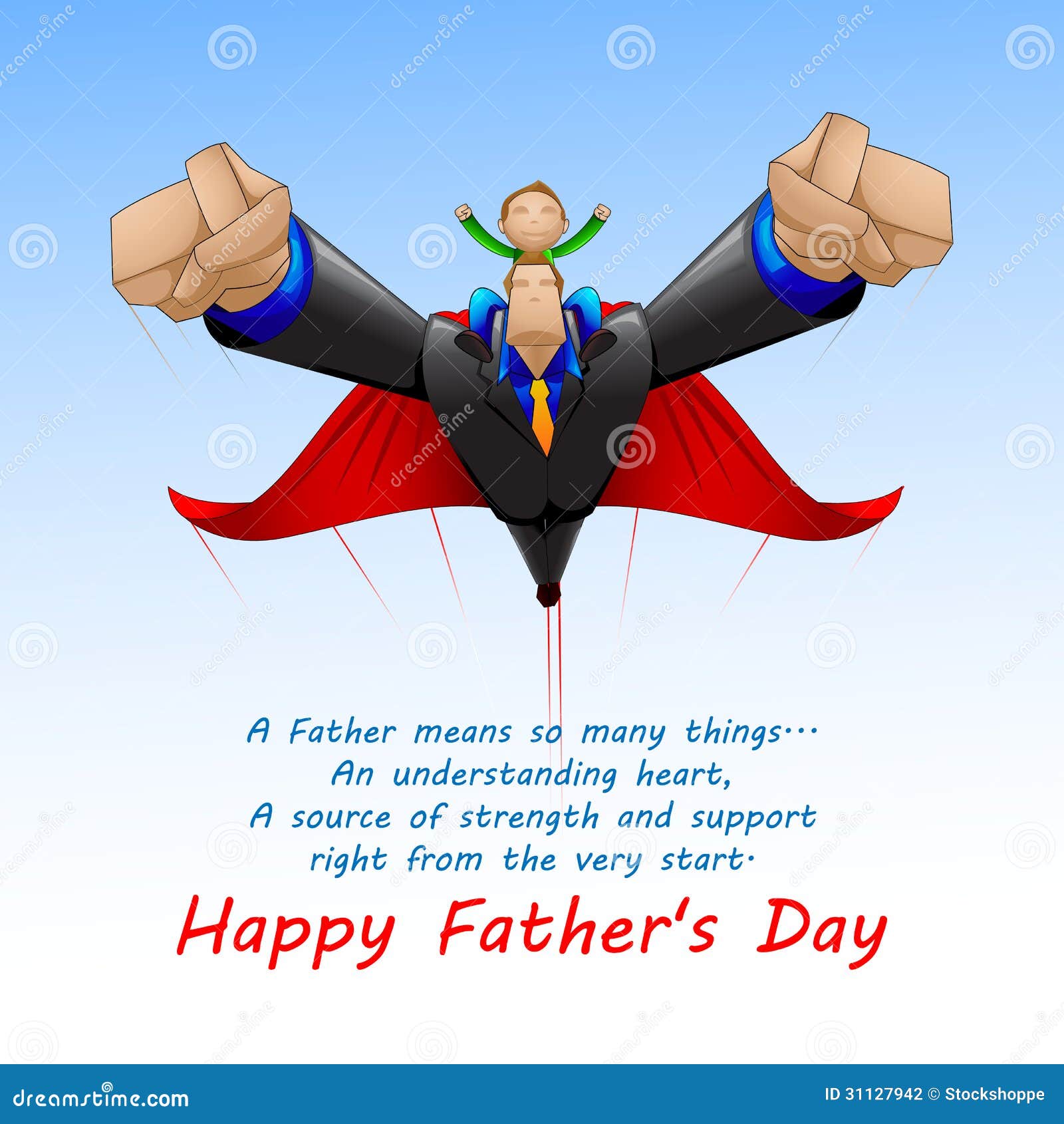 Superdad flying with Son stock vector. Illustration of fathers - 31127942