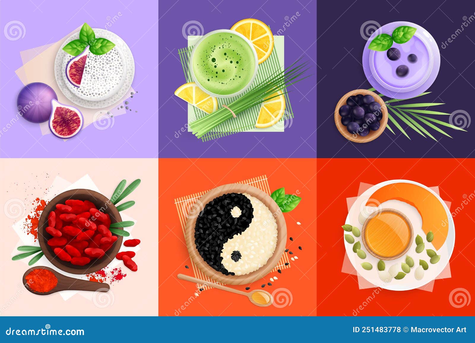 Superfood Square Compositions Set Stock Illustration - Illustration of ...