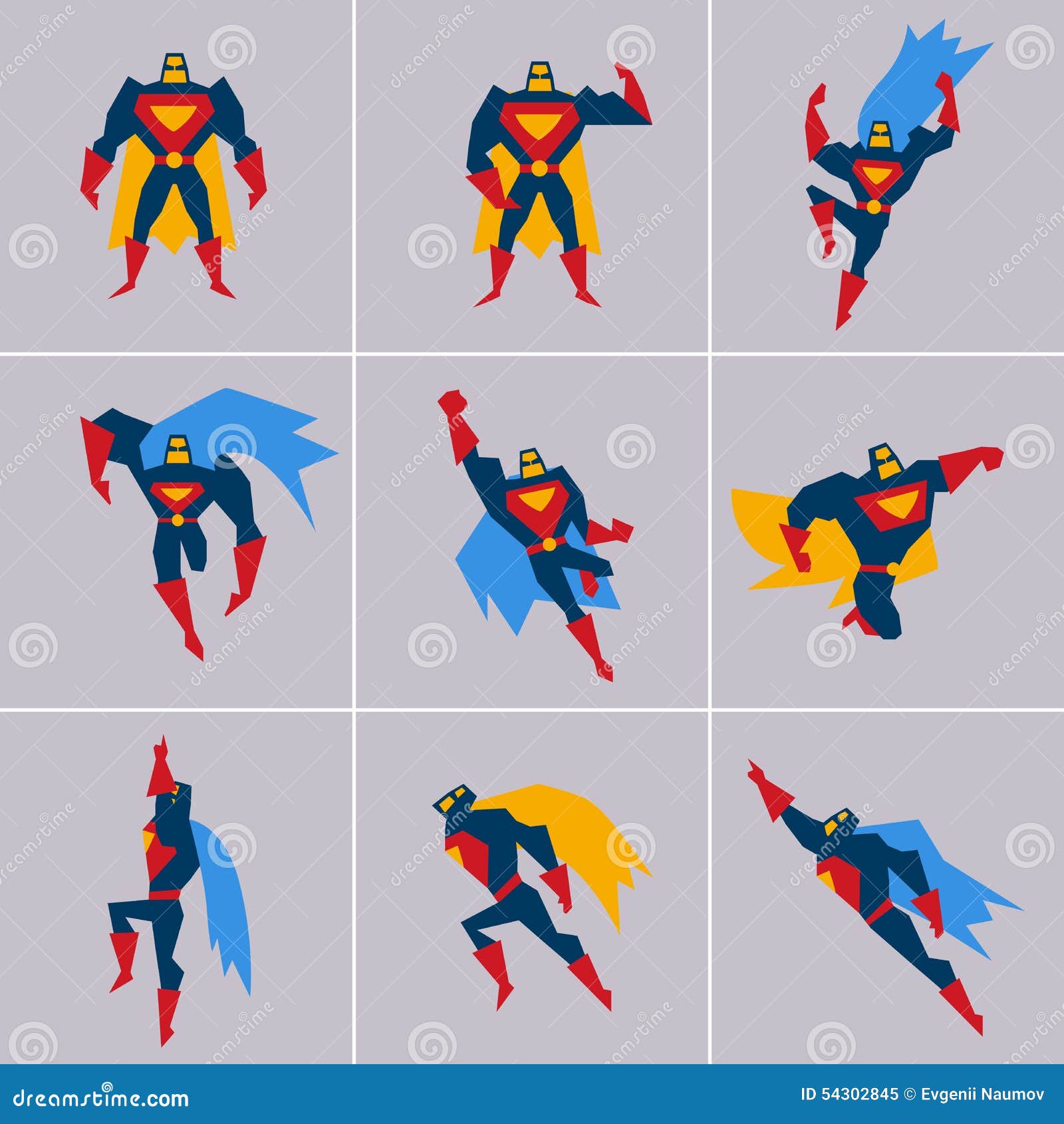 Superhero In Action. Silhouette Different Poses Cartoon Vector ...