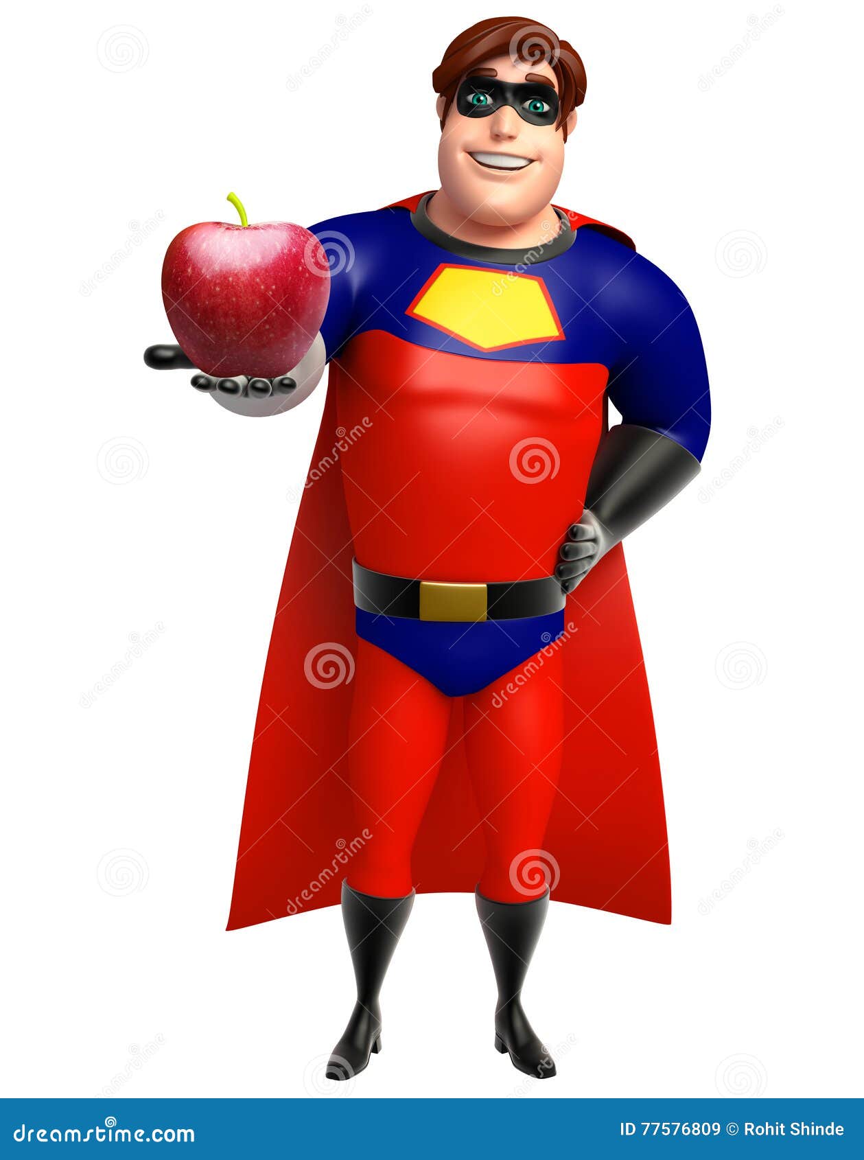 Superhero with Apple stock illustration. Illustration of ideal - 77576809