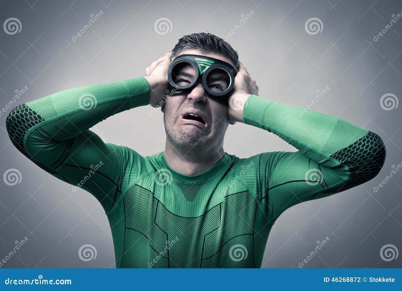 Superhero with Bad Headache Stock Photo - Image of problems, expression ...