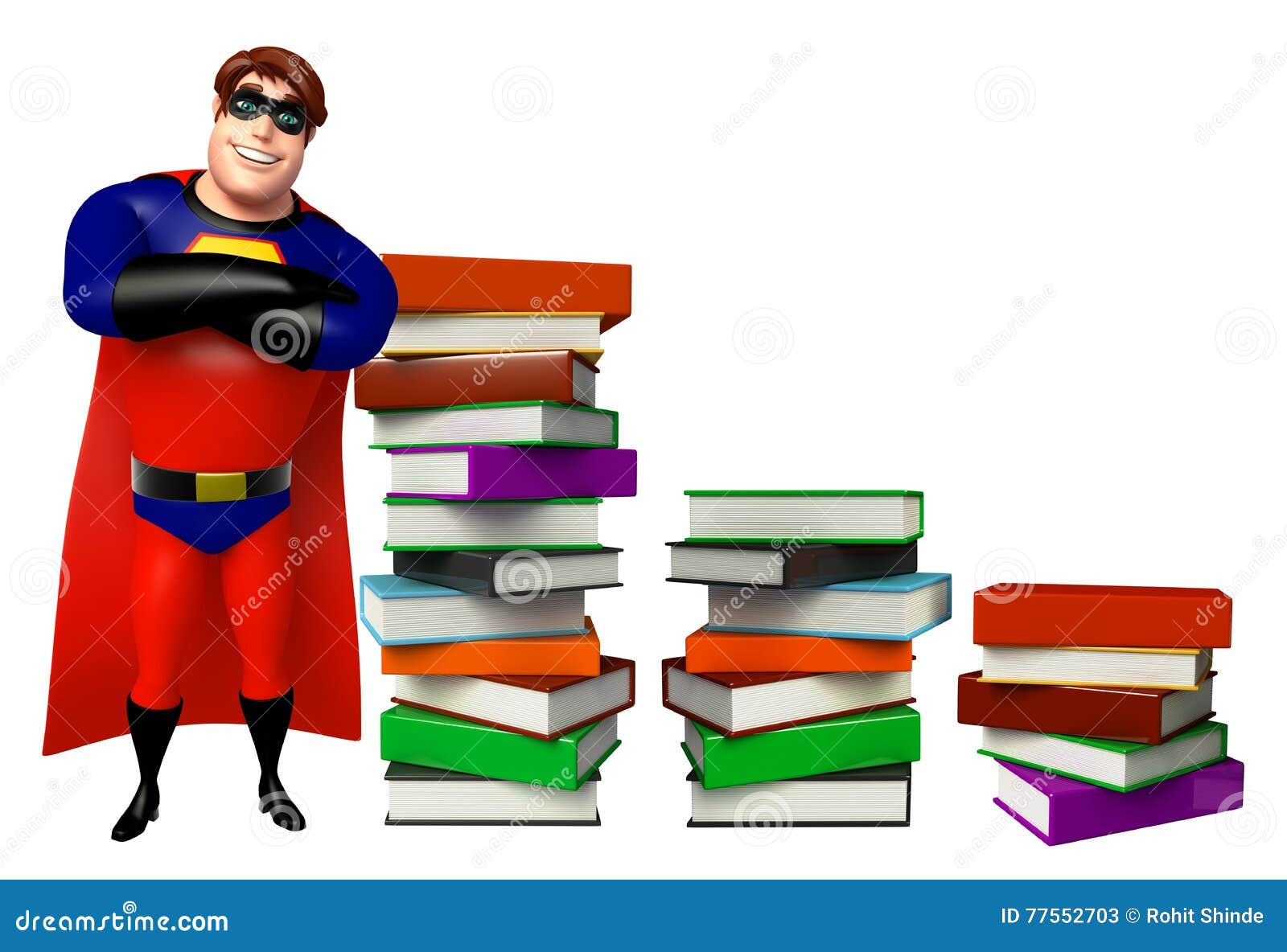 Superhero with Book stack stock illustration. Illustration of male ...