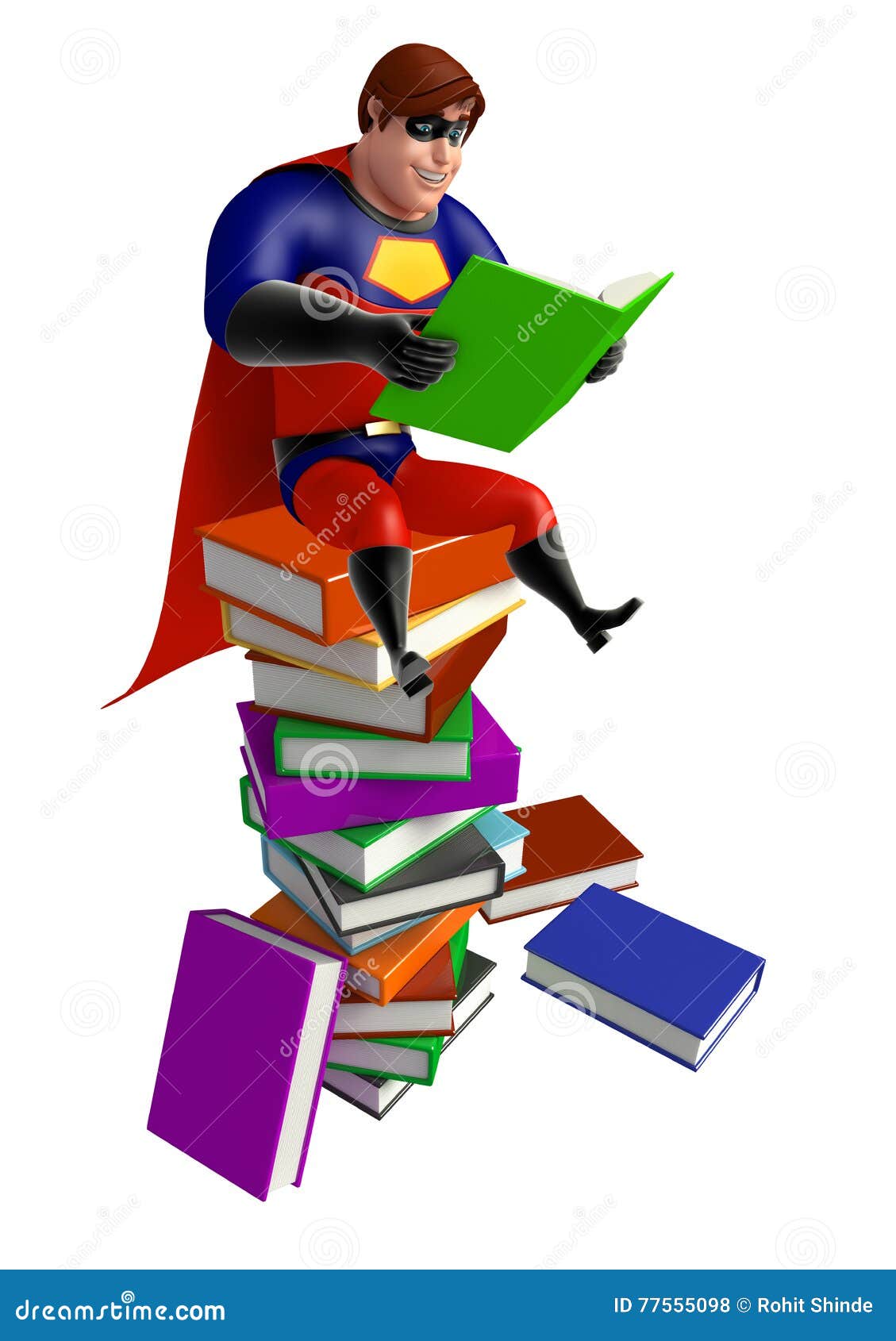 Superhero with Book stack stock illustration. Illustration of good ...